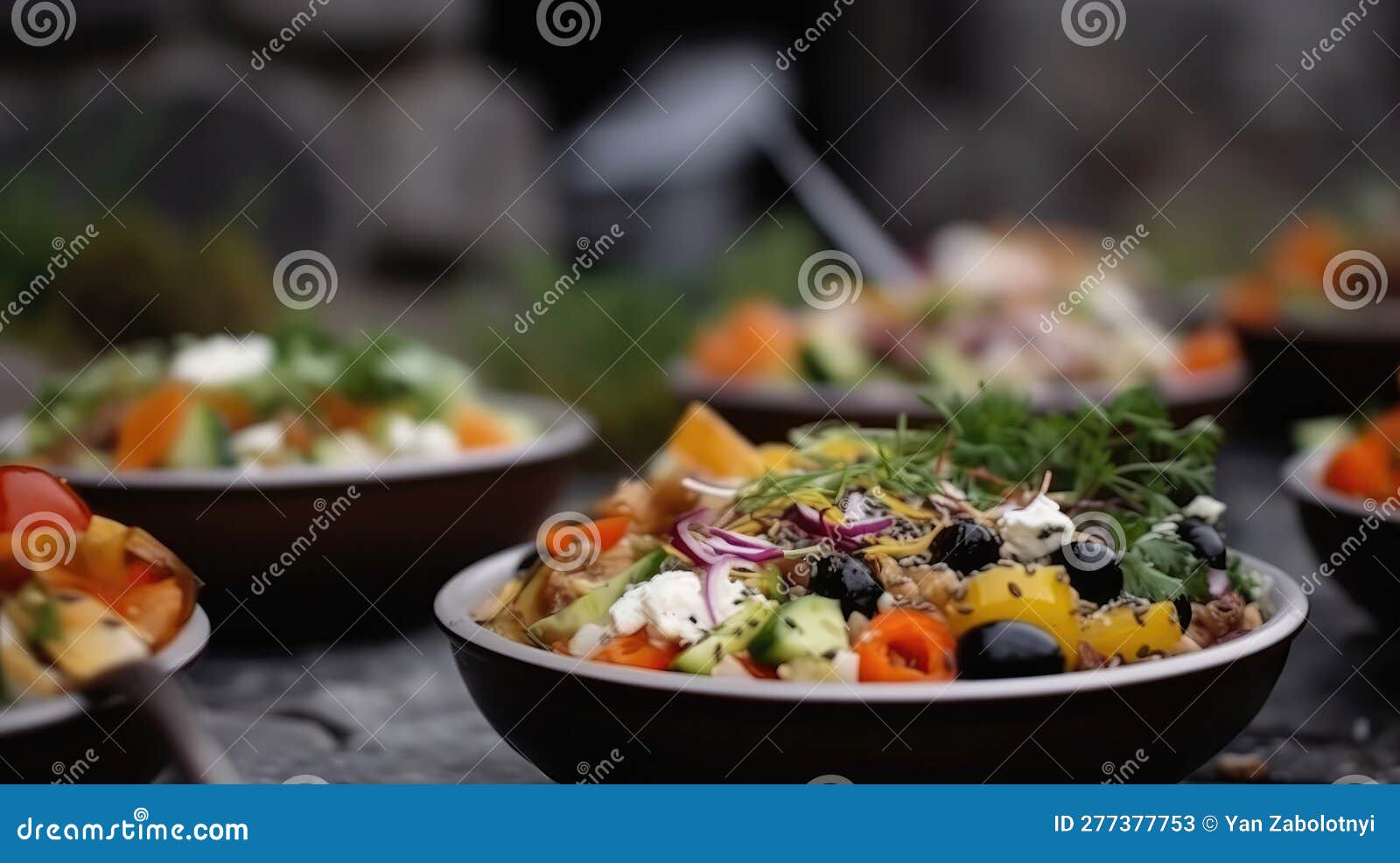 Macro Photo Salads on Stone Rustic Pub. Generative AI Stock ...
