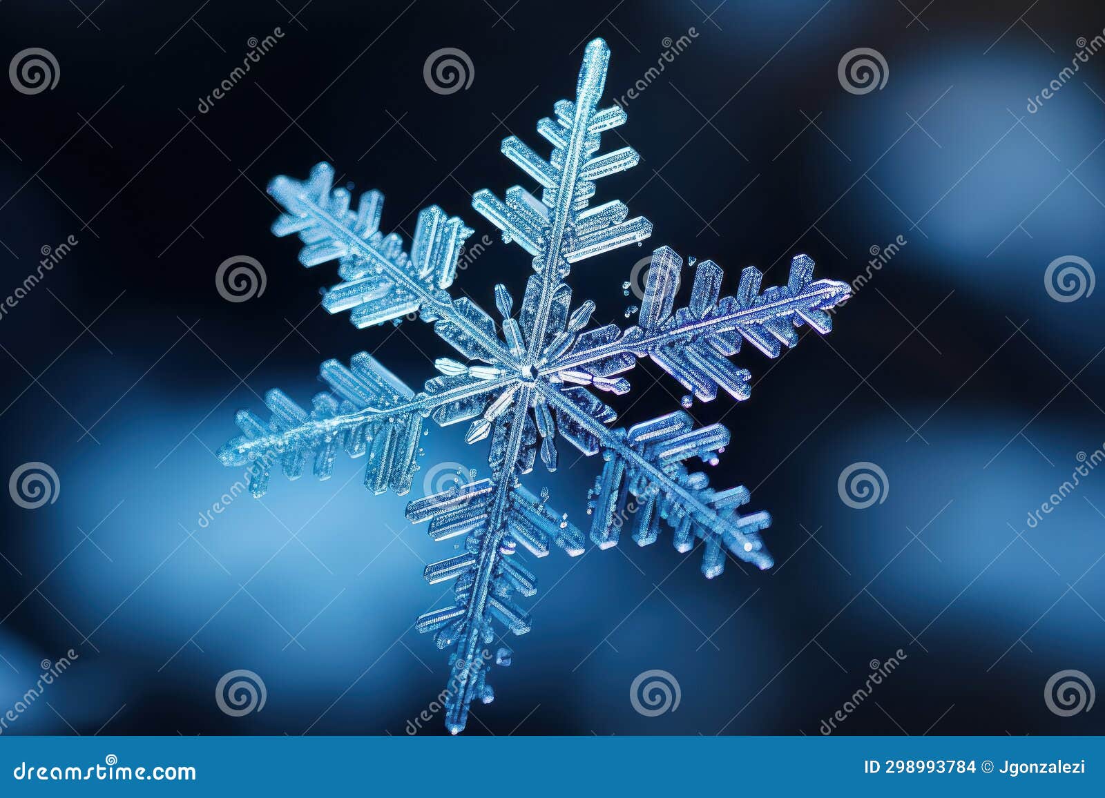 Macro Photograph of a Perfect Snowflake on a Blue Background Stock ...