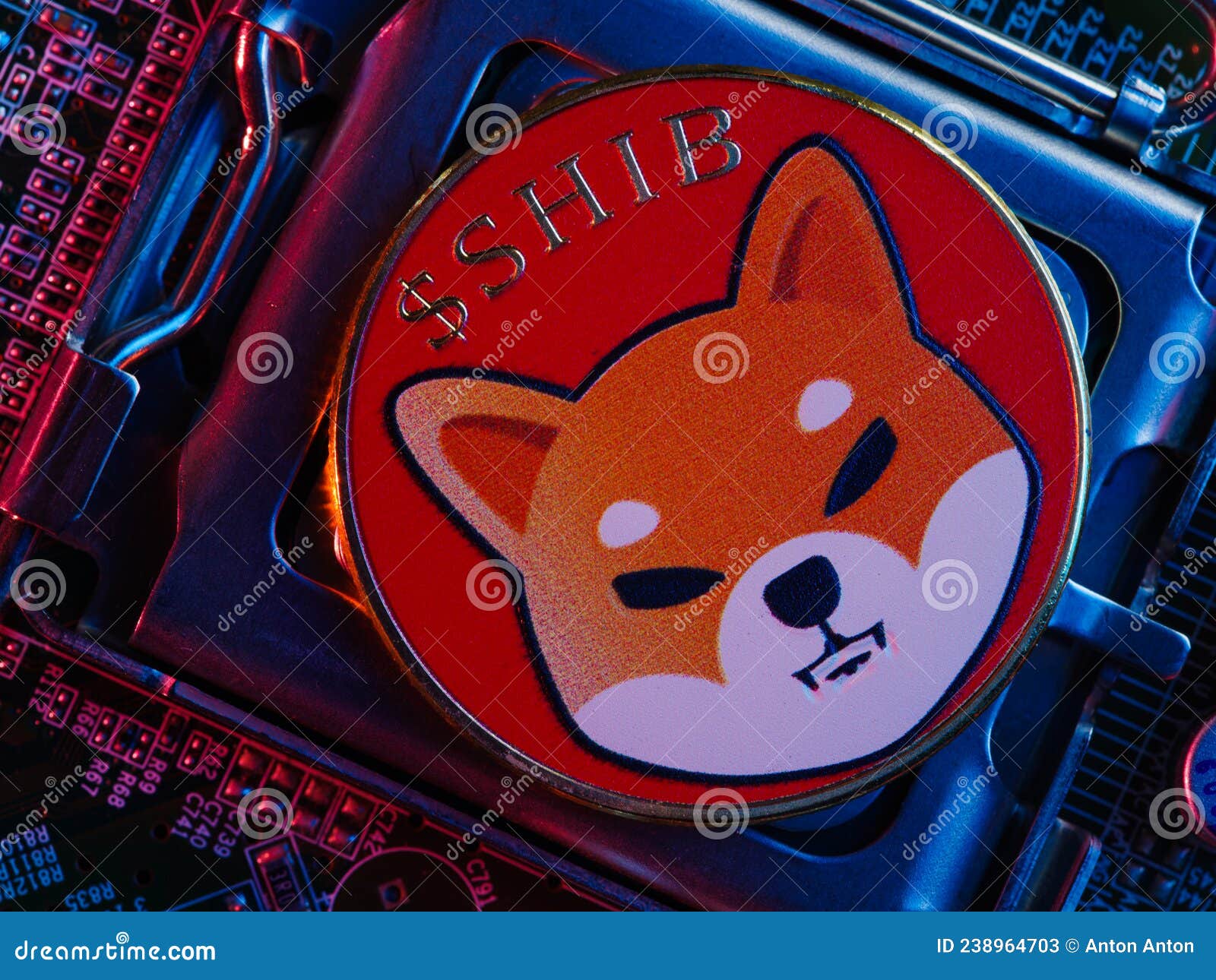 Macro Photography. Cryptocurrency-shibu Ina on the Processor of a ...