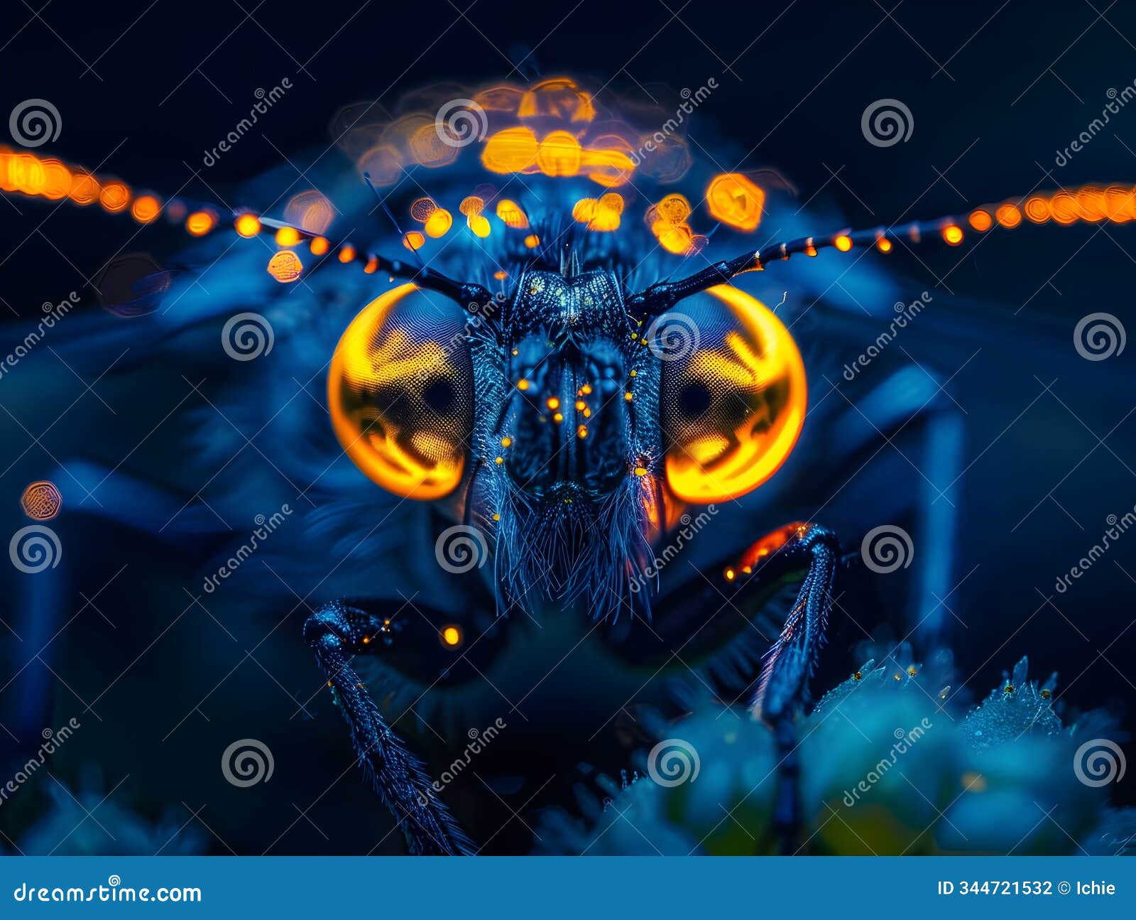 Macro Photography of a Fly with Glowing Eyes Stock Illustration ...