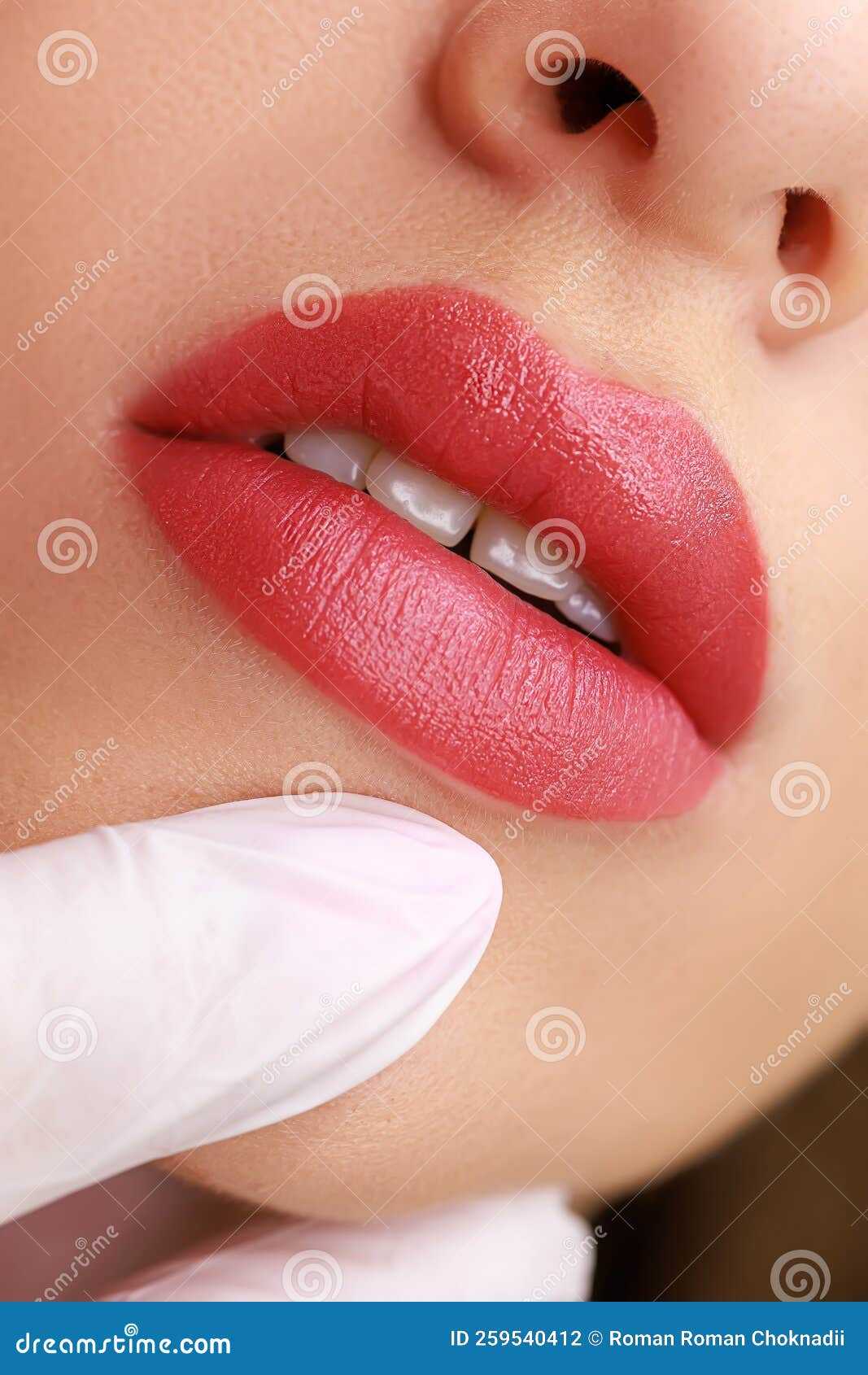 Macro Photography of Permanent Lip Makeup Made with Red Pigment Stock ...