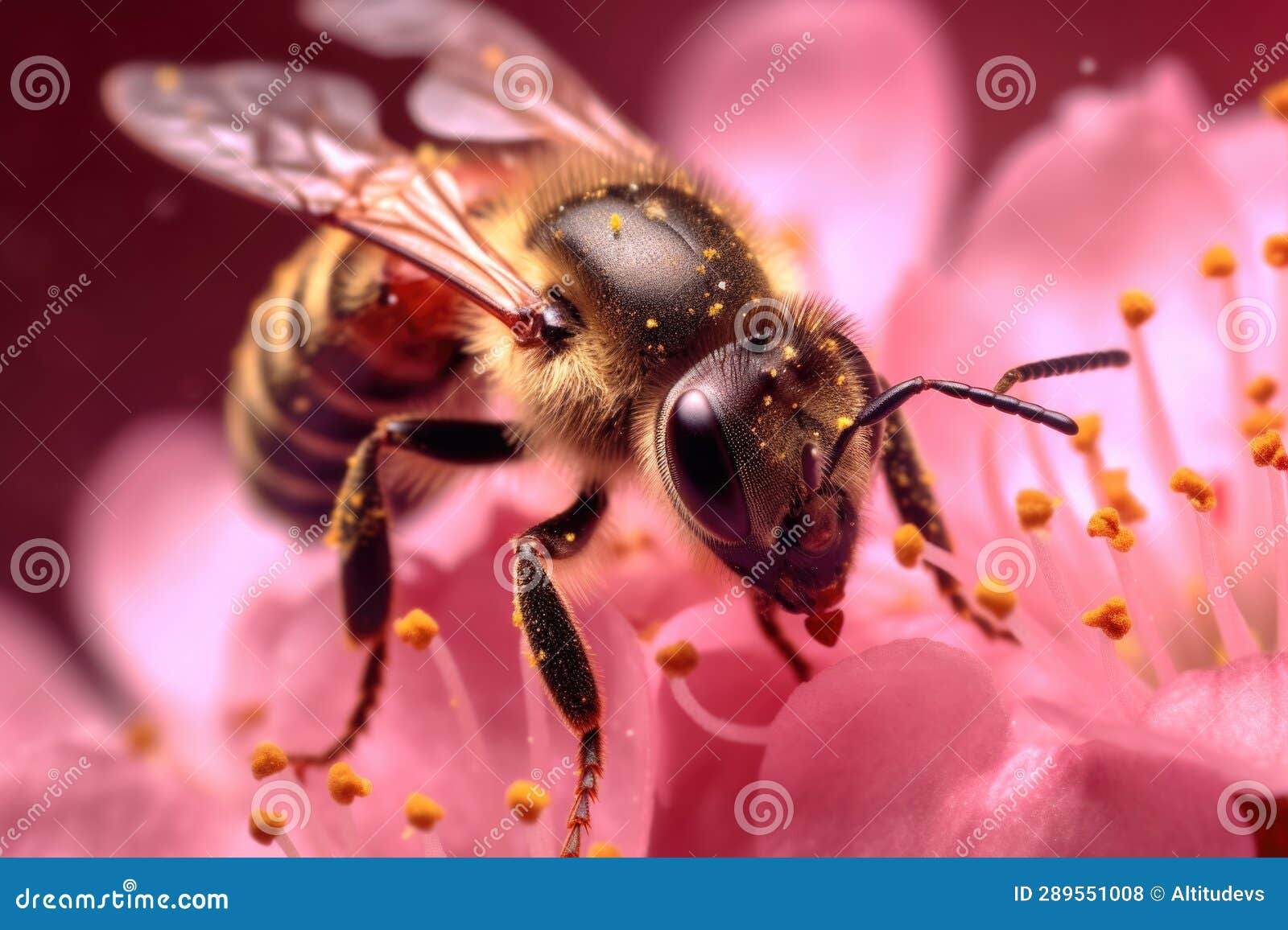 Macro of Pollen-filled Wild Bee on Flower Stock Illustration ...