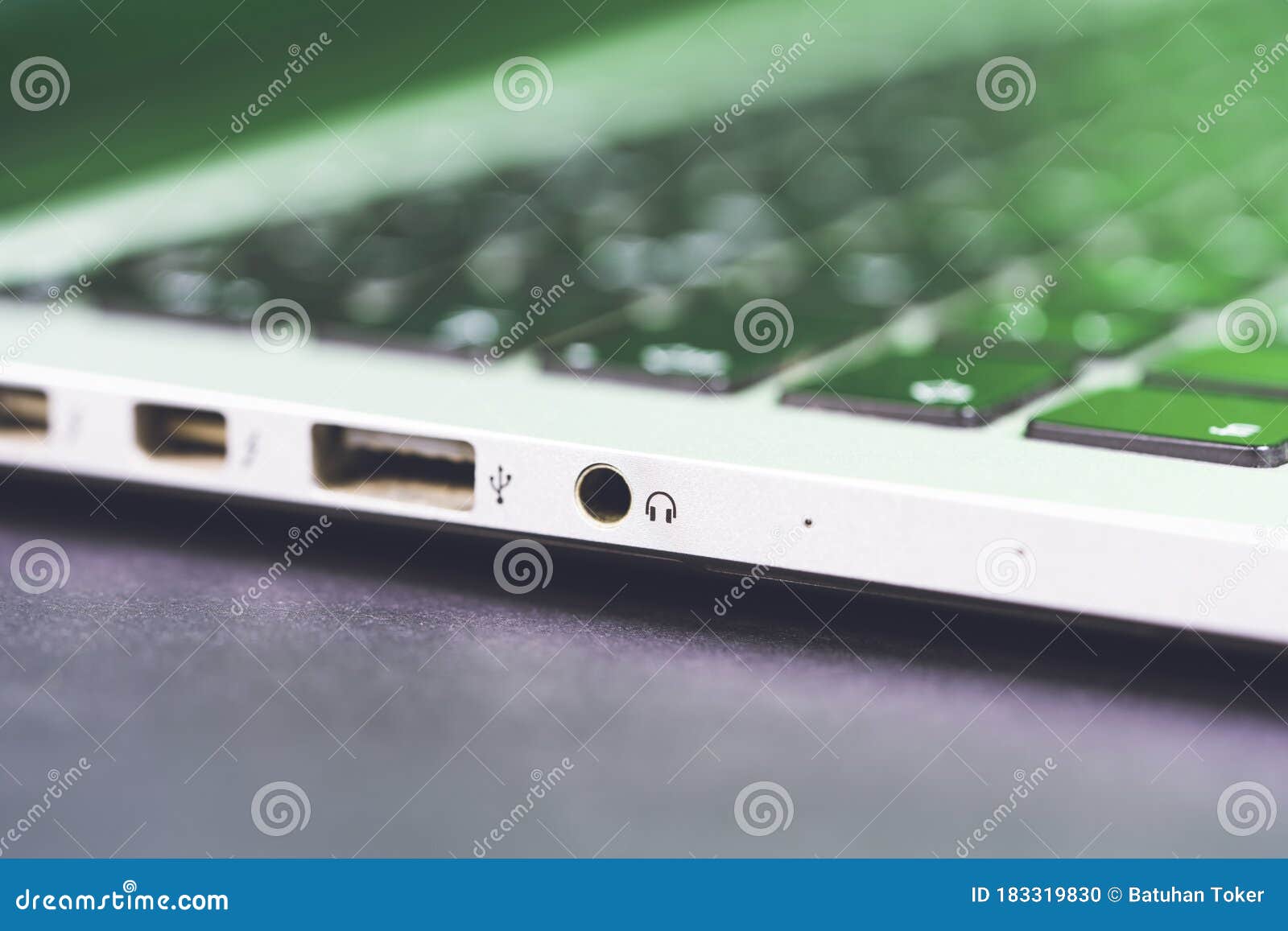 Macro Port on the Keyboard Laptop, Hole Jack Headphone Stock Photo ...