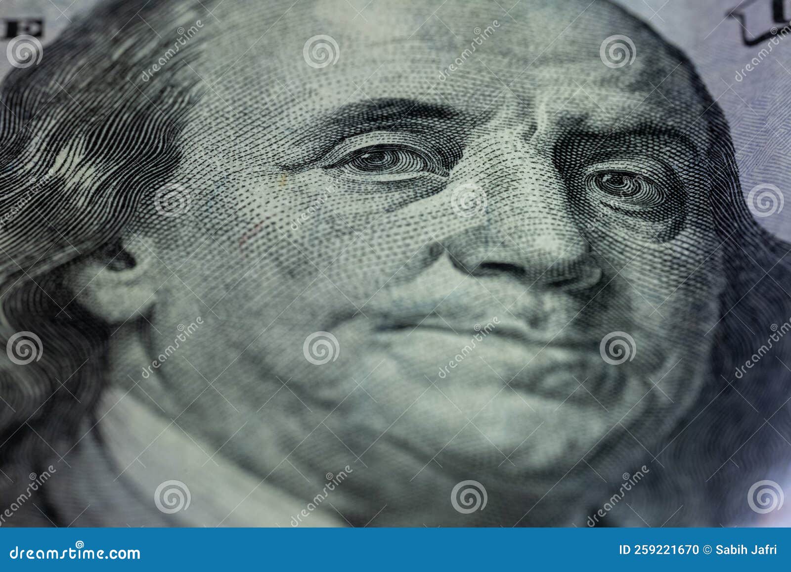 Macro Portrait of Benjamin Franklin on a Hundred Dollar Bill Stock ...