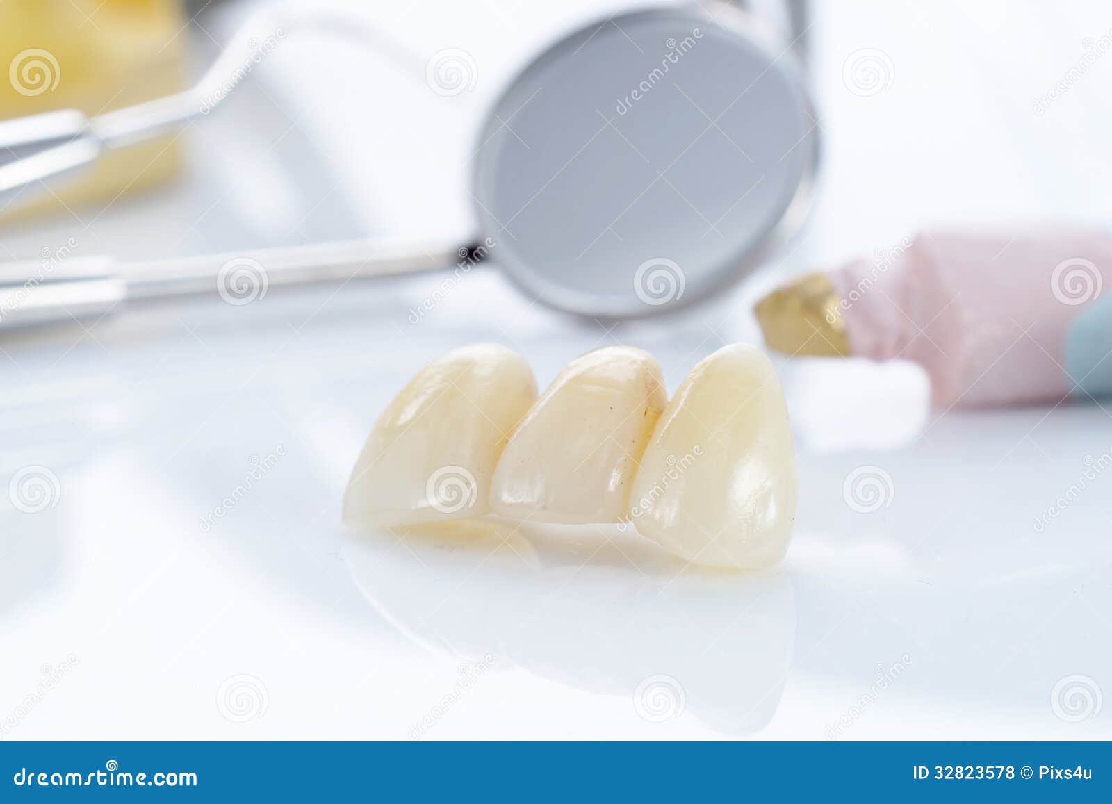 Macro of Prosthetic Teeth with Dental Tools Stock Photo - Image of ...