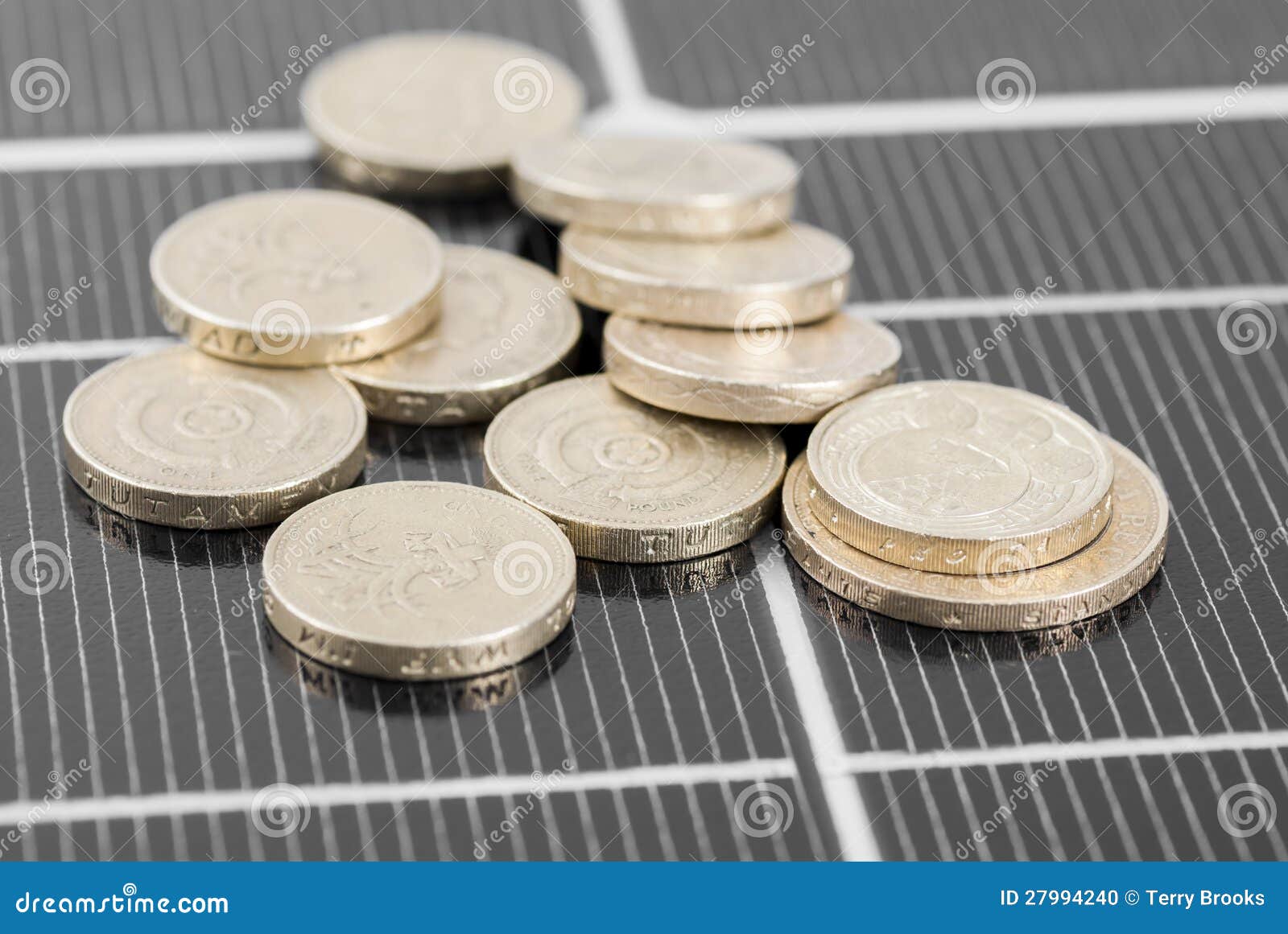 Macro PV Solar Panel and Money. Stock Photo - Image of background ...