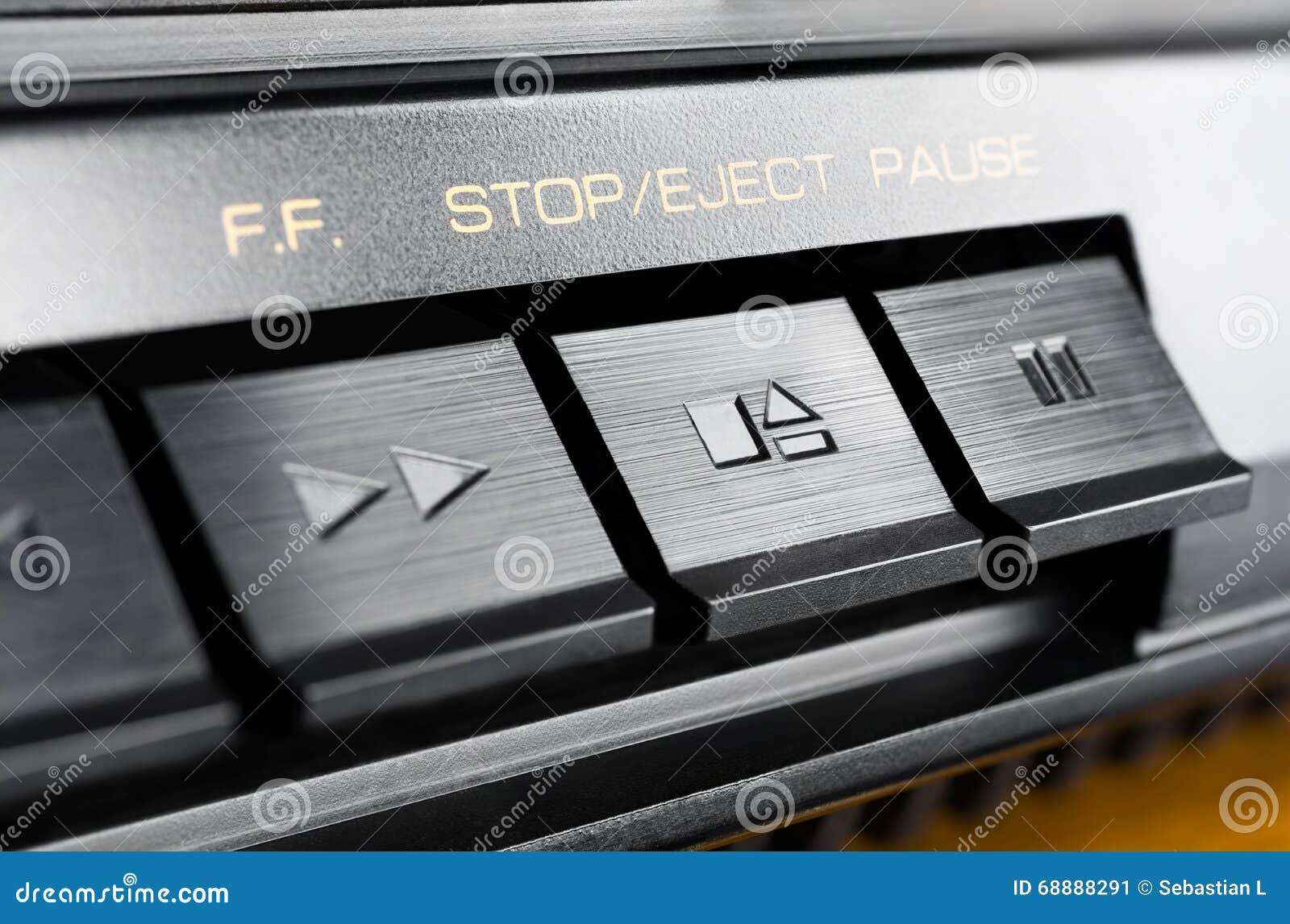 Macro Of A Rectangular Stop / Eject Button Of An Old Hifi Stereo Audio ...