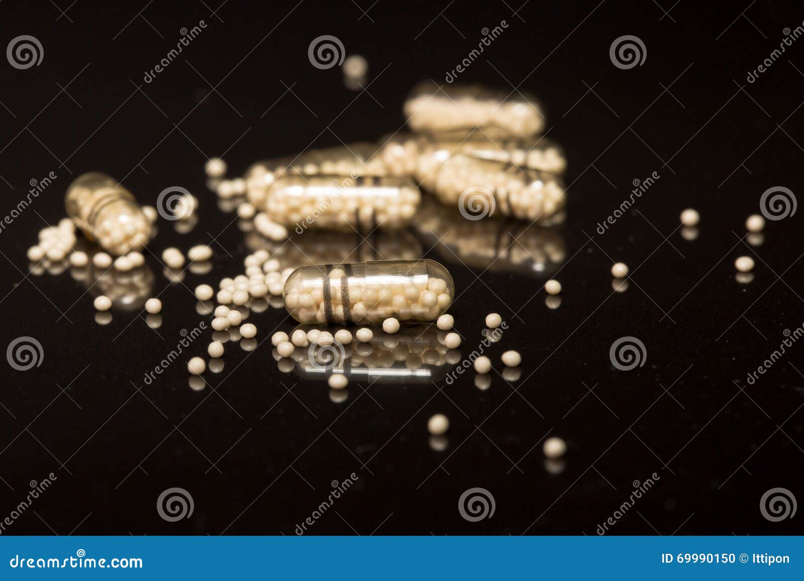 Macro Red Medical Pill Tablet with Pellt, Microgranules Isolated Stock ...