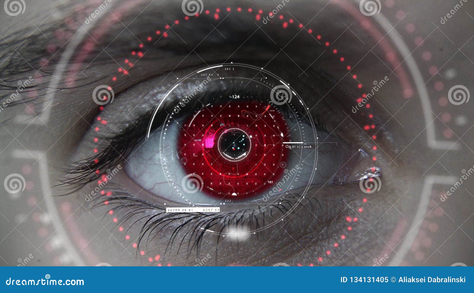 Macro Red Neon Futuristic HUD Eye Plan Stock Image - Image of data ...