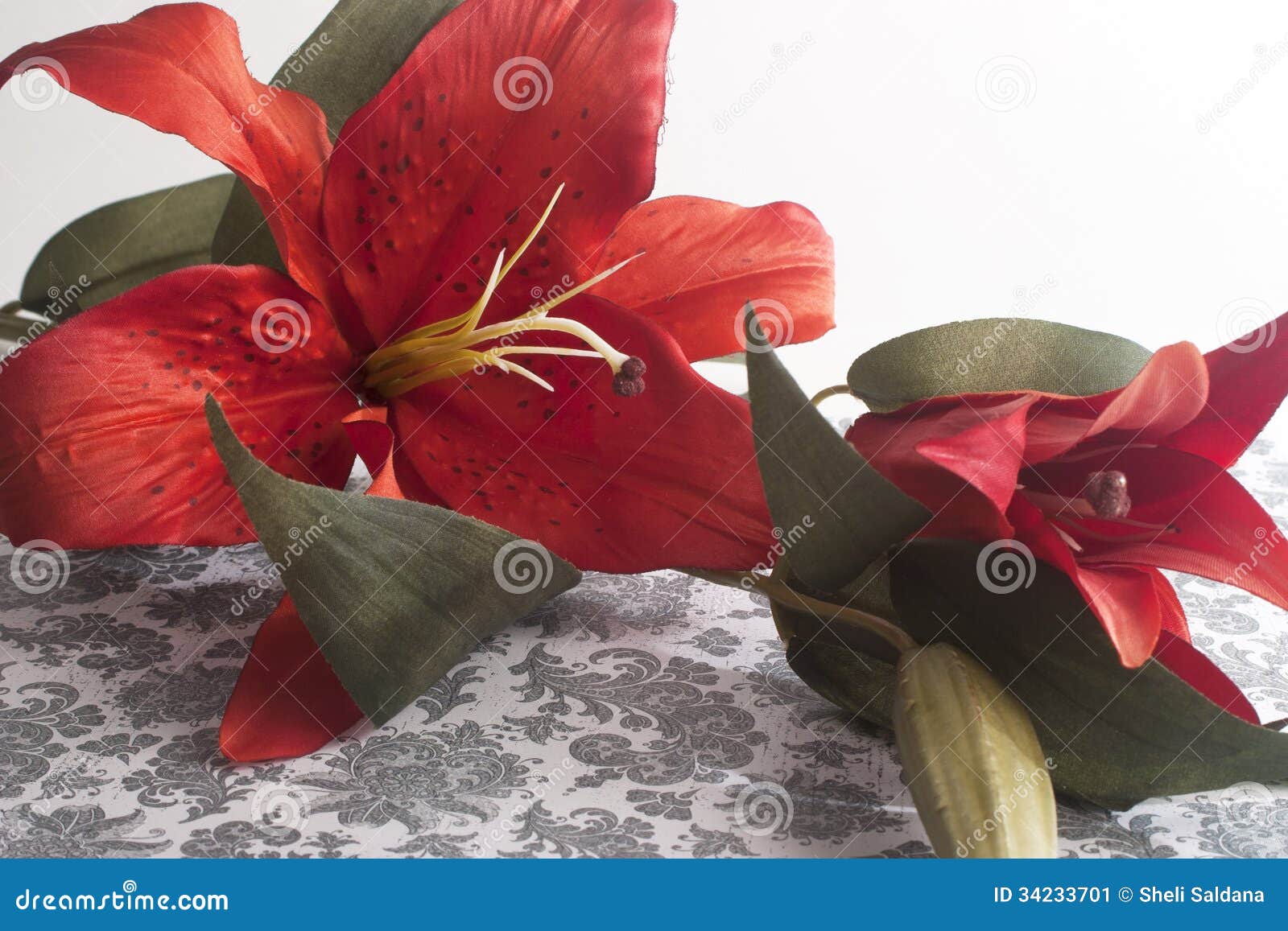 Macro of Red Tiger Lily on Decorative Background Stock Image - Image of ...