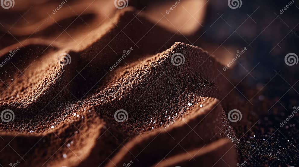 Macro of Rich Cocoa Powder Dust on Dark Surface Creates Intricate ...