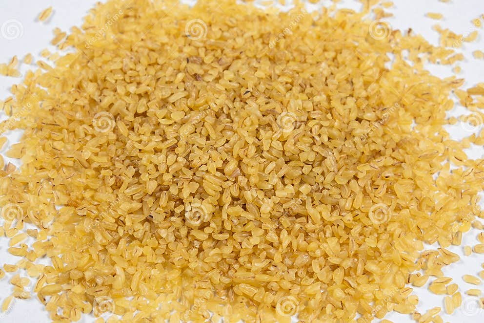 Macro Scattered Bulgur Cracked Wheat on a White Background Stock Image ...
