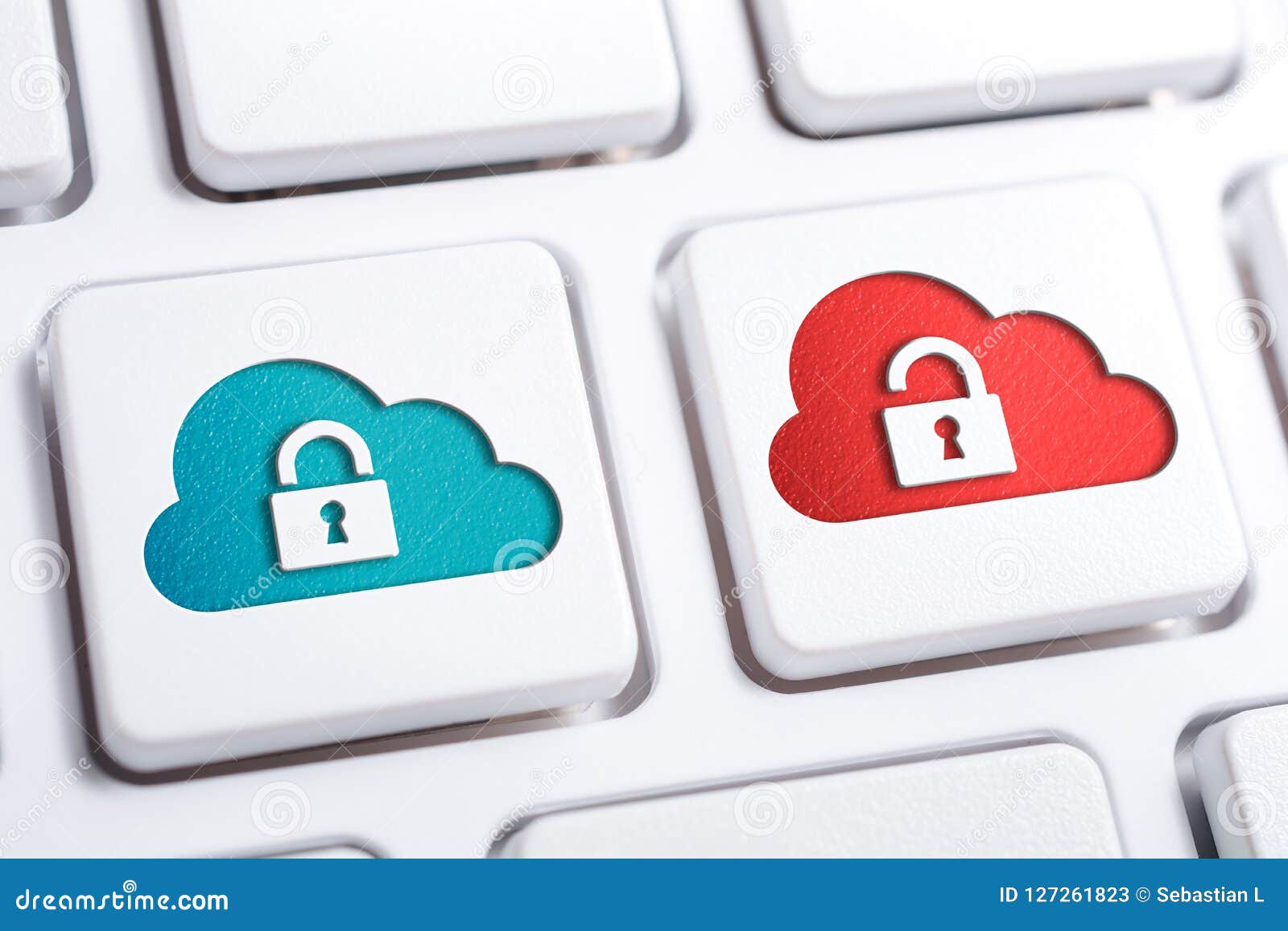Macro of Secure and Unsecure Cloud Buttons with Open and Closed Lock ...