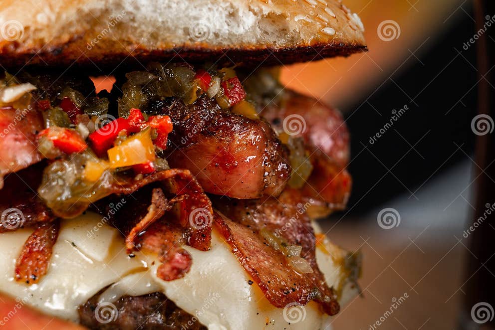 Macro Selective Focus Shot of a Delicious Burger Stock Photo - Image of ...