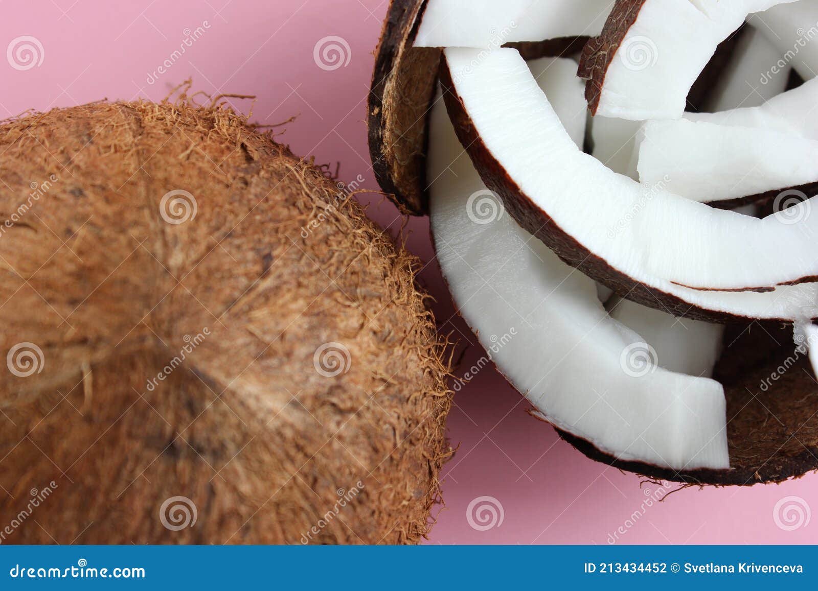 Macro Shell and Slices of Coconut Close-up Stock Photo - Image of hairy ...