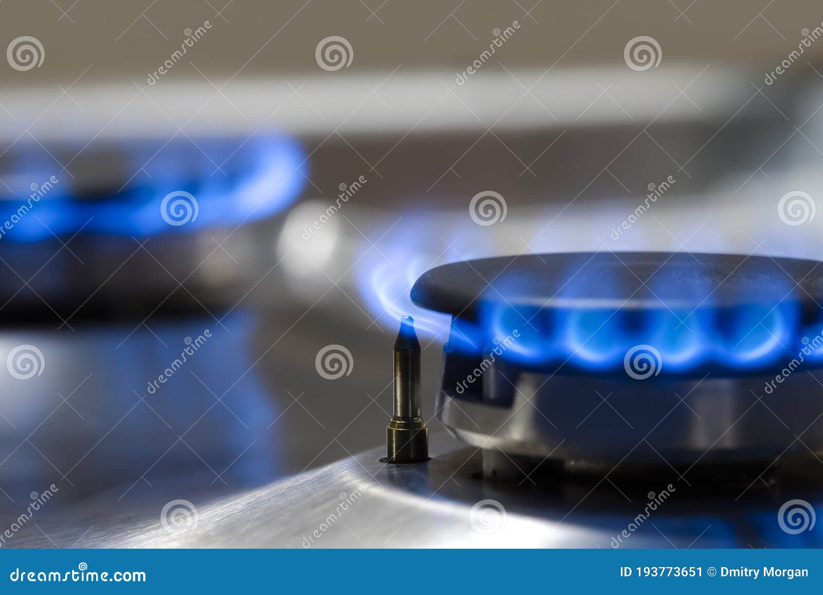Macro Shoot of Two Gas Burners on Stove Surface with Flames Stock Image ...