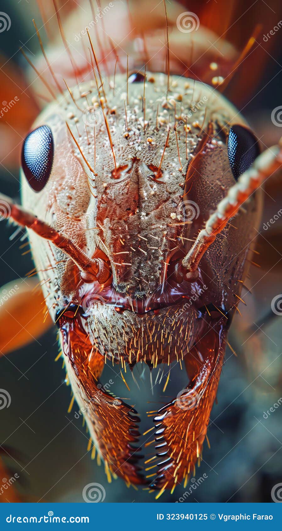 Macro Shot of an Ant S Face with Mandibles and Detailed Textures Stock ...