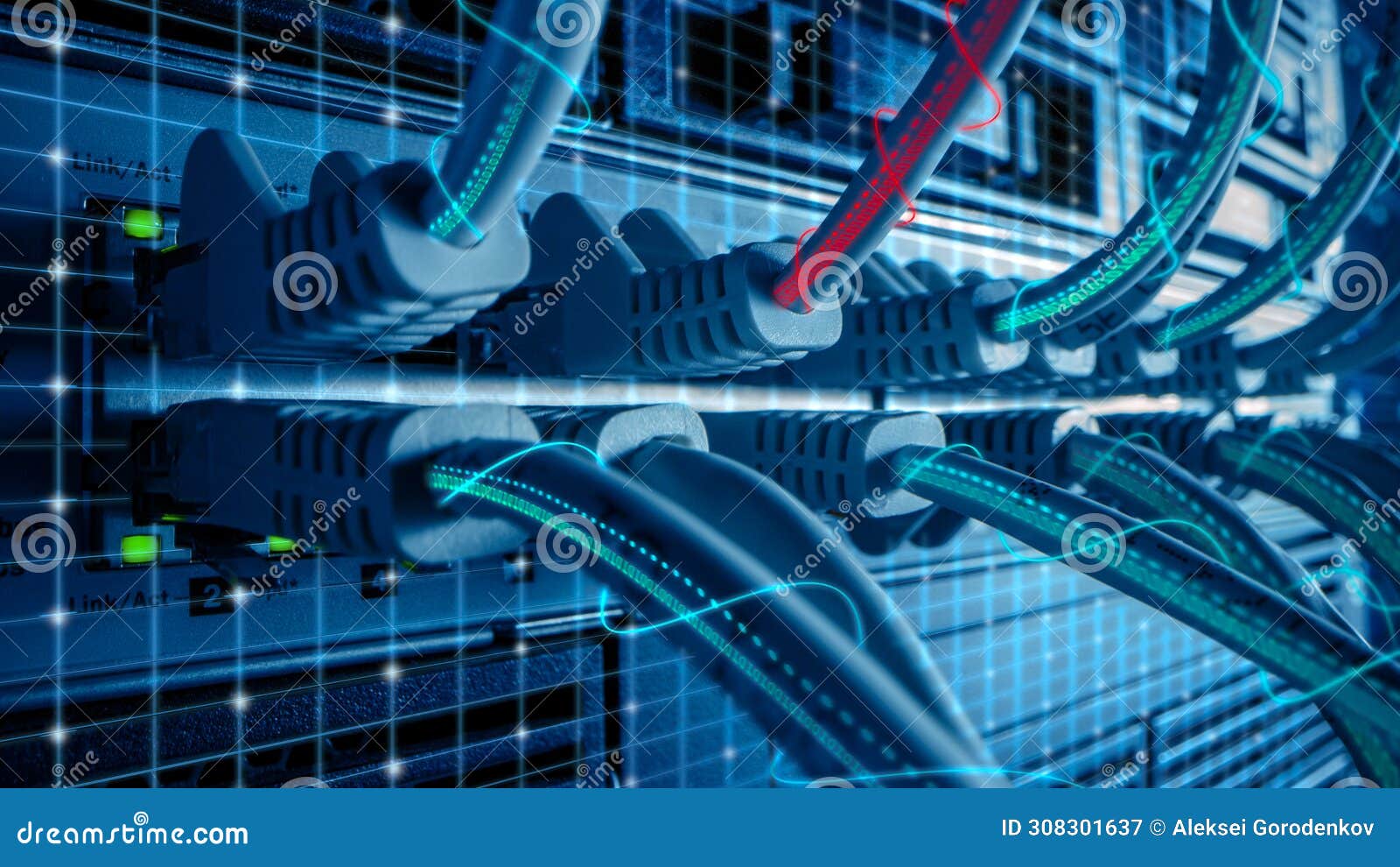 Macro Shot with Augmented Reality: Ethernet Cables Connected To Router ...