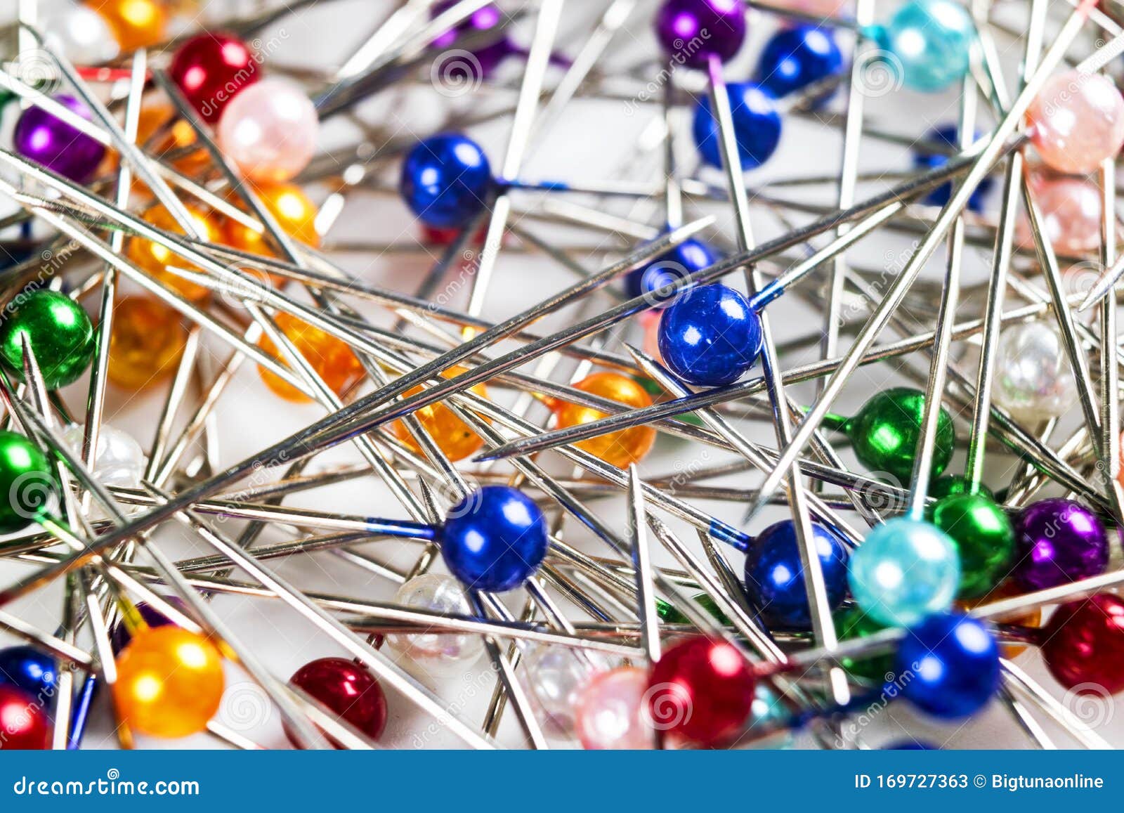 Macro Shot Background of Multicolored Sewing Needles with Colored Beads ...