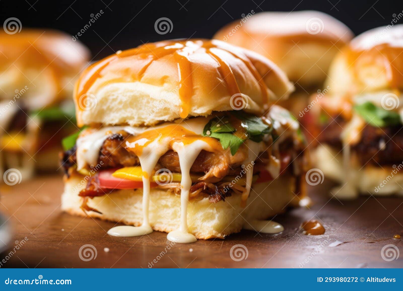 Macro Shot of Bbq Pork Slider with Spicy Mayo Dripping Down Stock ...