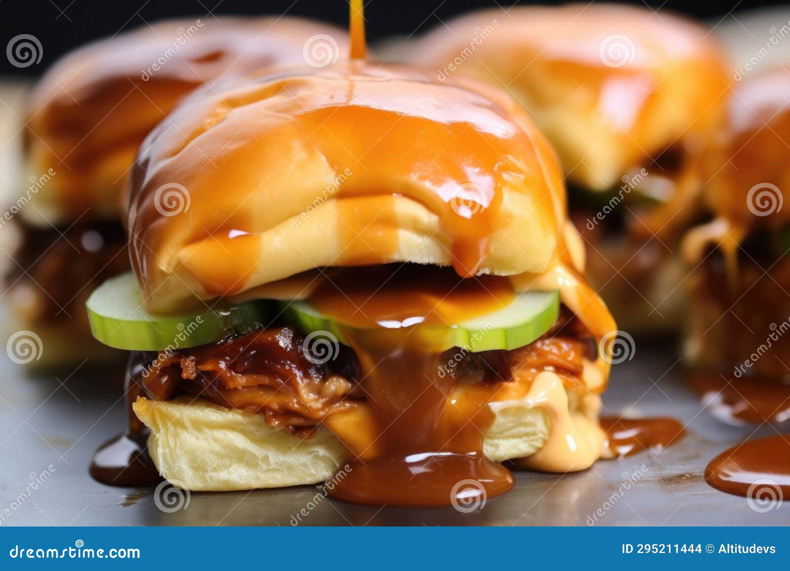 Macro Shot of Bbq Pork Slider with Spicy Mayo Dripping Down Stock Photo ...