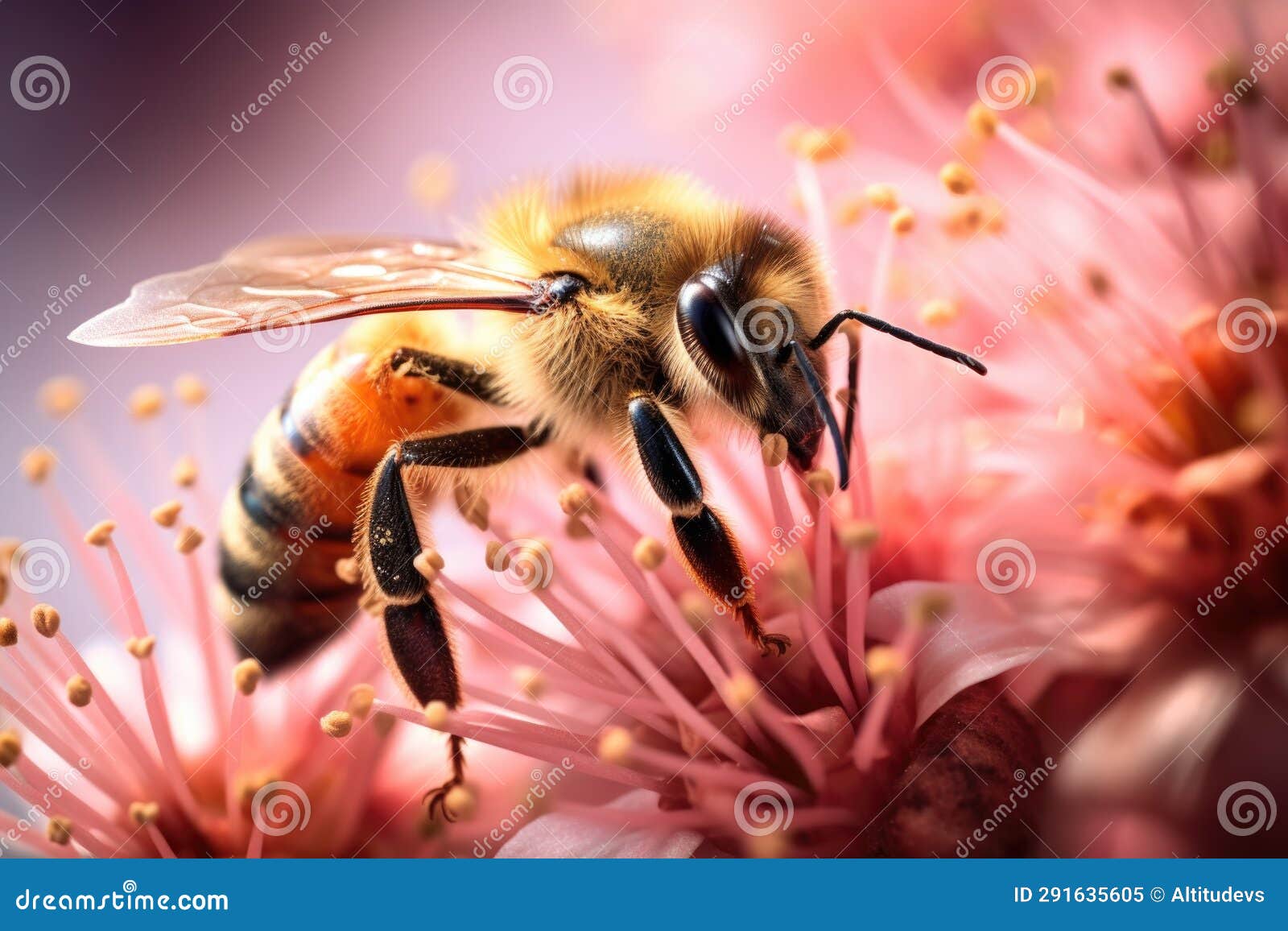 Macro Shot of a Bee Pollinating a Flower Stock Image - Image of ...