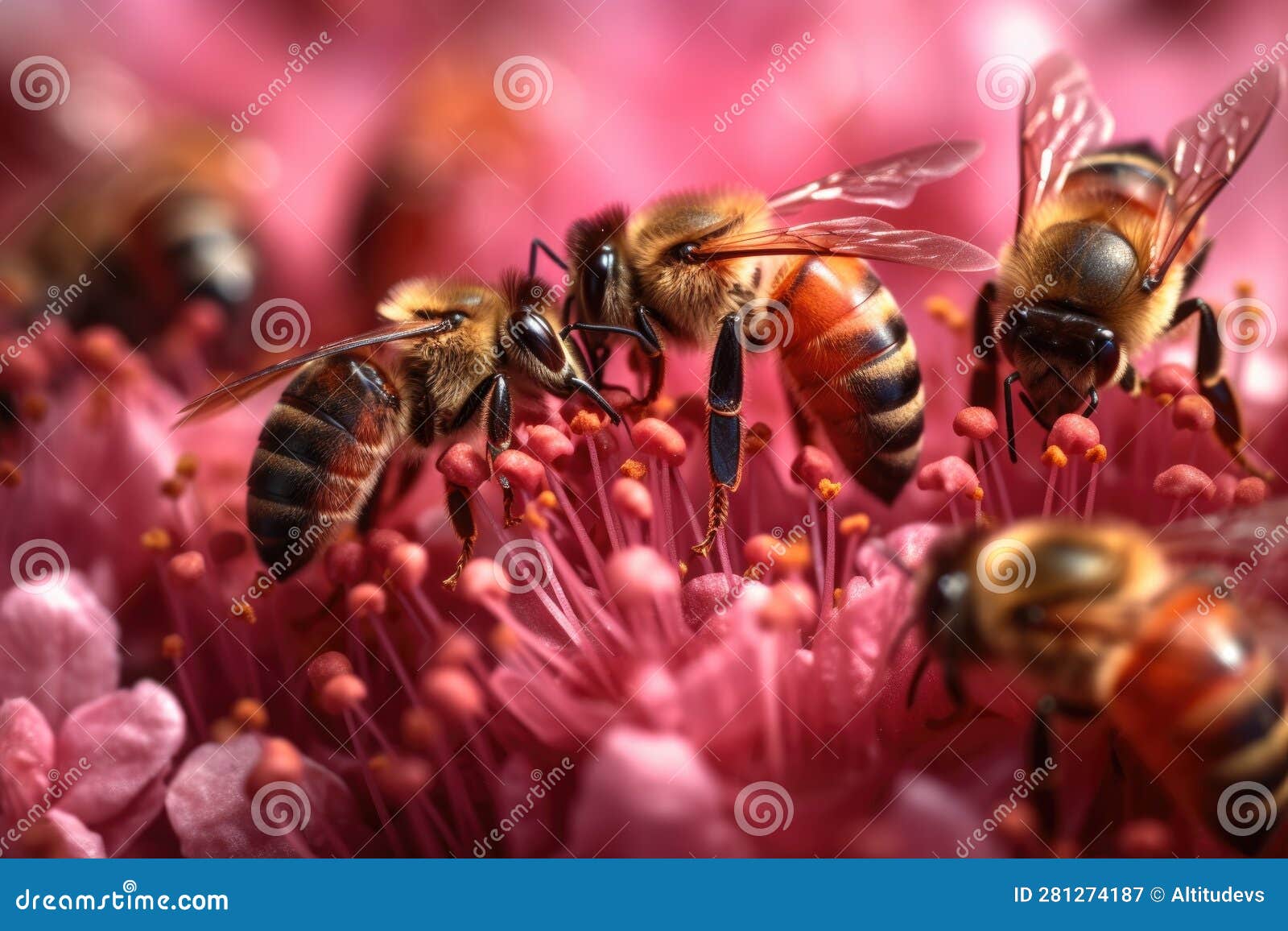 Macro Shot of Bees Collecting Nectar from Flowers Stock Image - Image ...