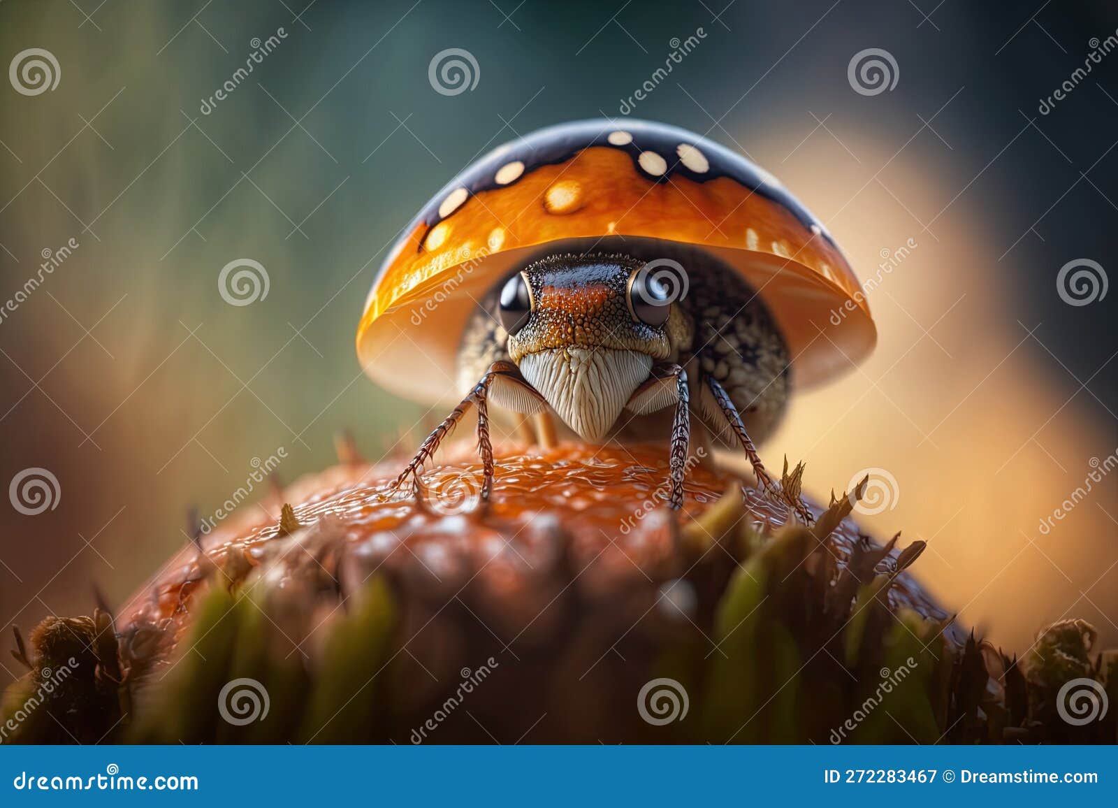 Macro Shot of a Beetle Resting on a Mushroom. Generated by AI Stock ...