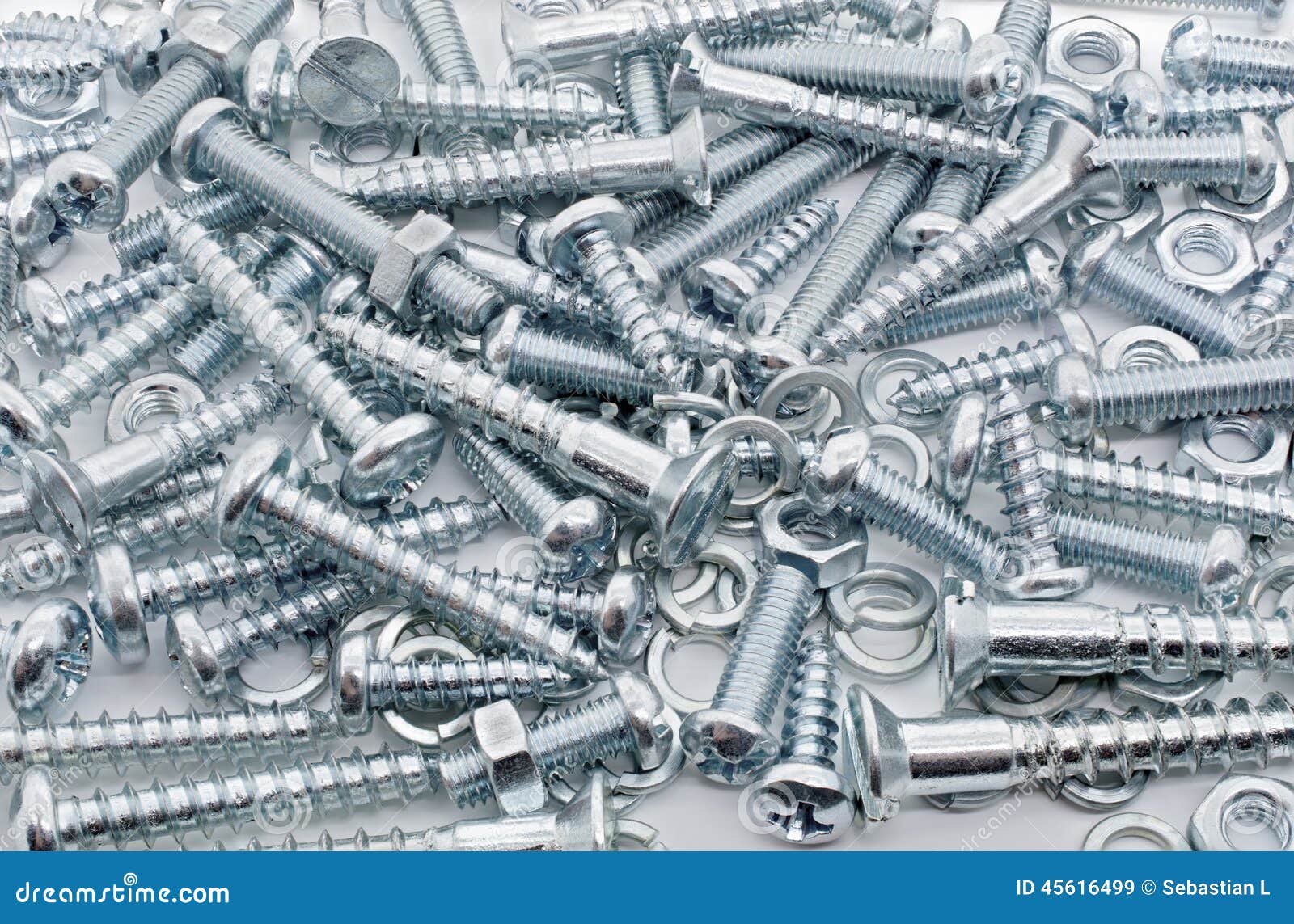 A Macro Shot of a Big Collection of Iron Screws, Nuts and Lockwashers ...