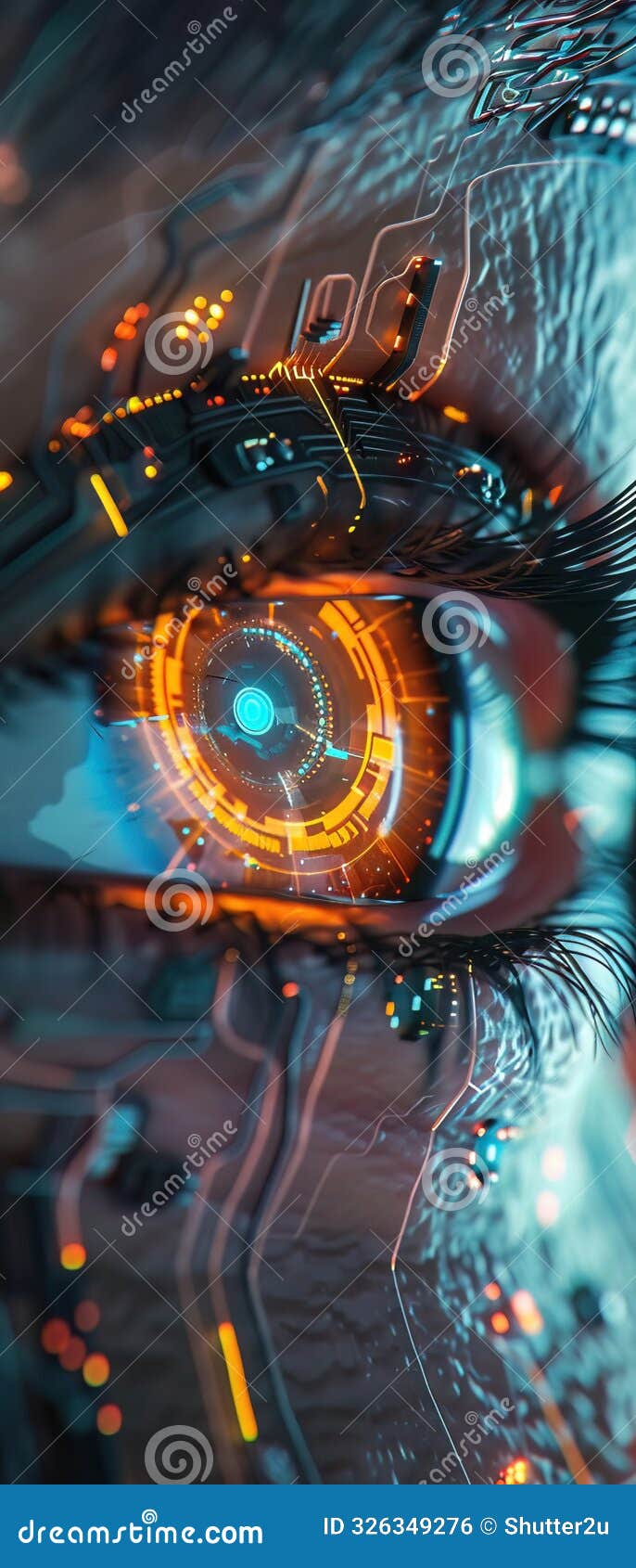 Macro Shot of a Bionic Eye with Neon Circuits Showcasing Future Vision ...