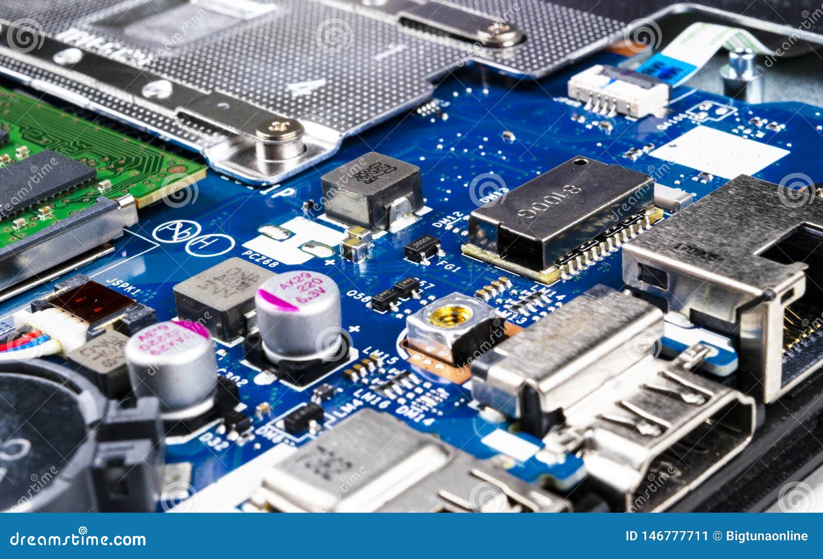 Macro Shot of Circuit Board with Resistors Microchips and Electronic ...