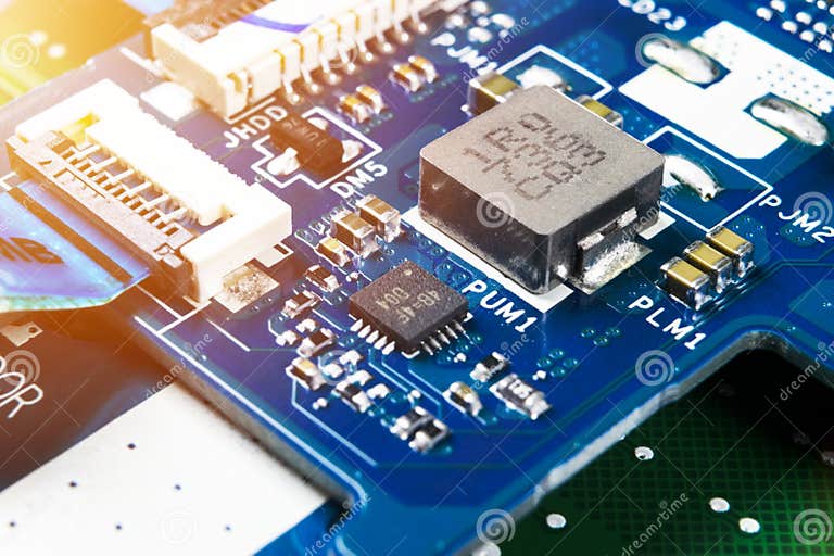 Macro Shot of Circuit Board with Resistors Microchips and Electronic ...