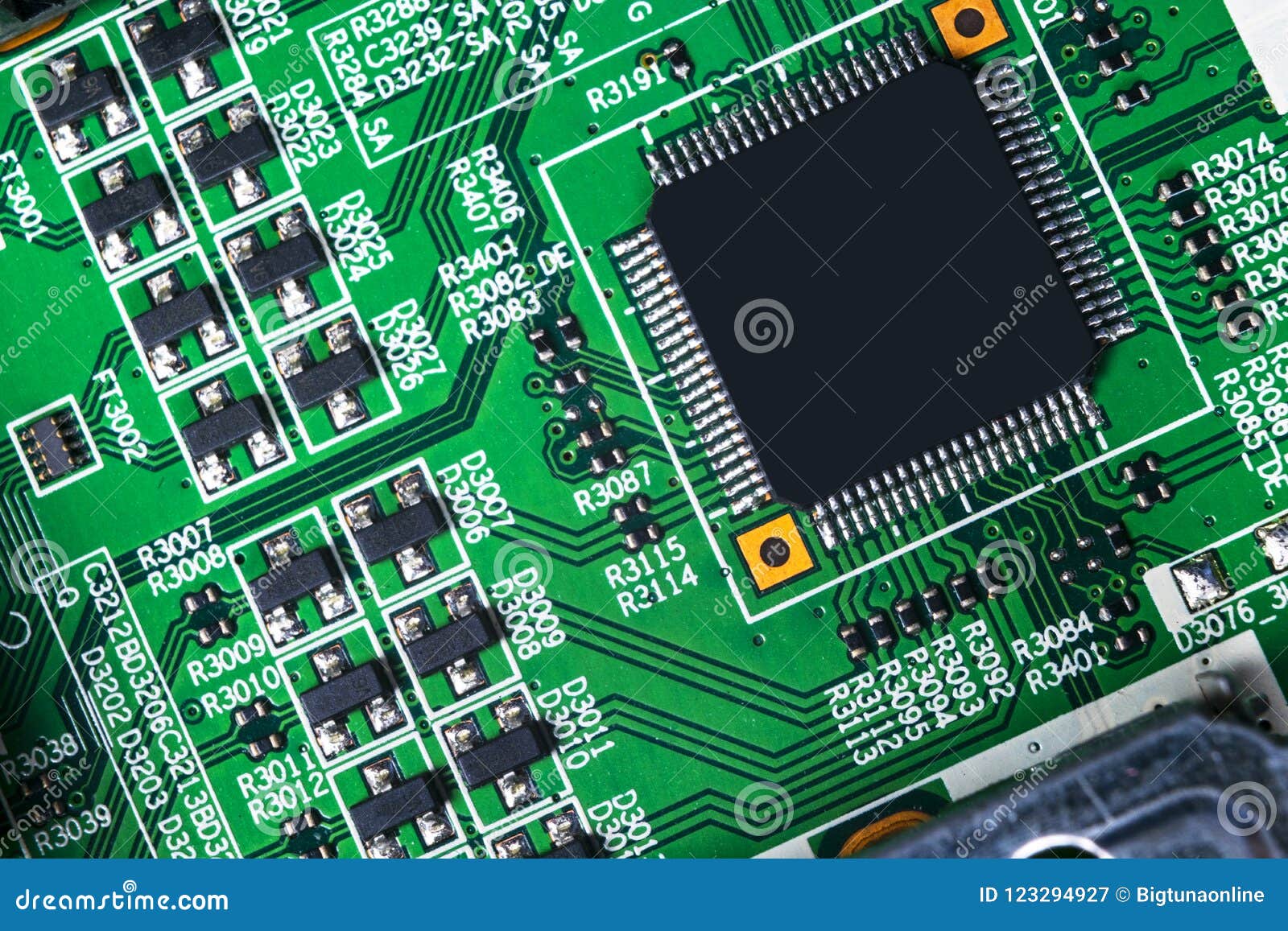 Macro Shot of a Circuitboard with Resistors Microchips and Electronic ...