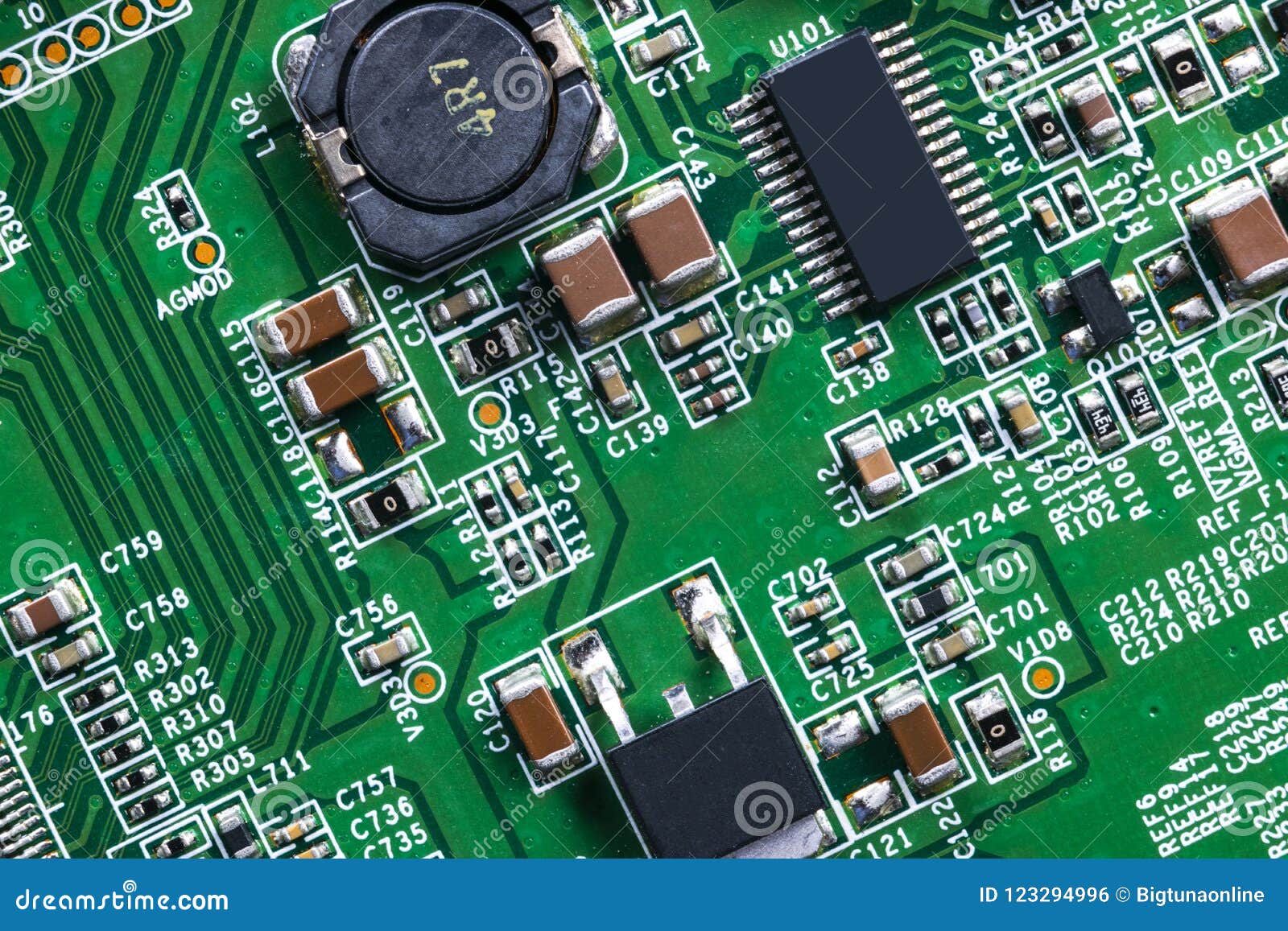 Macro Shot of a Circuitboard with Resistors Microchips and Electronic ...