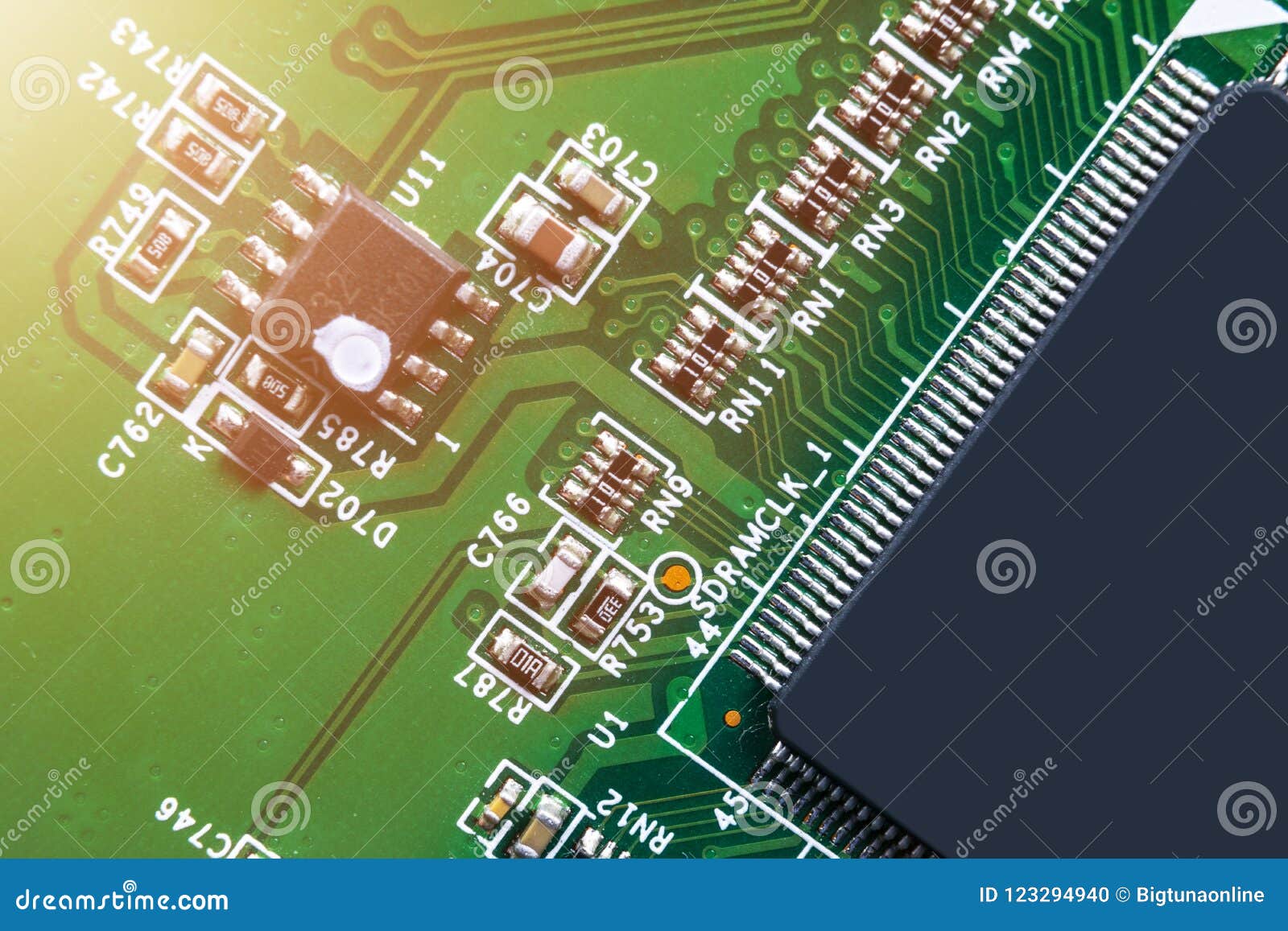 Macro Shot of a Circuitboard with Resistors Microchips and Electronic ...