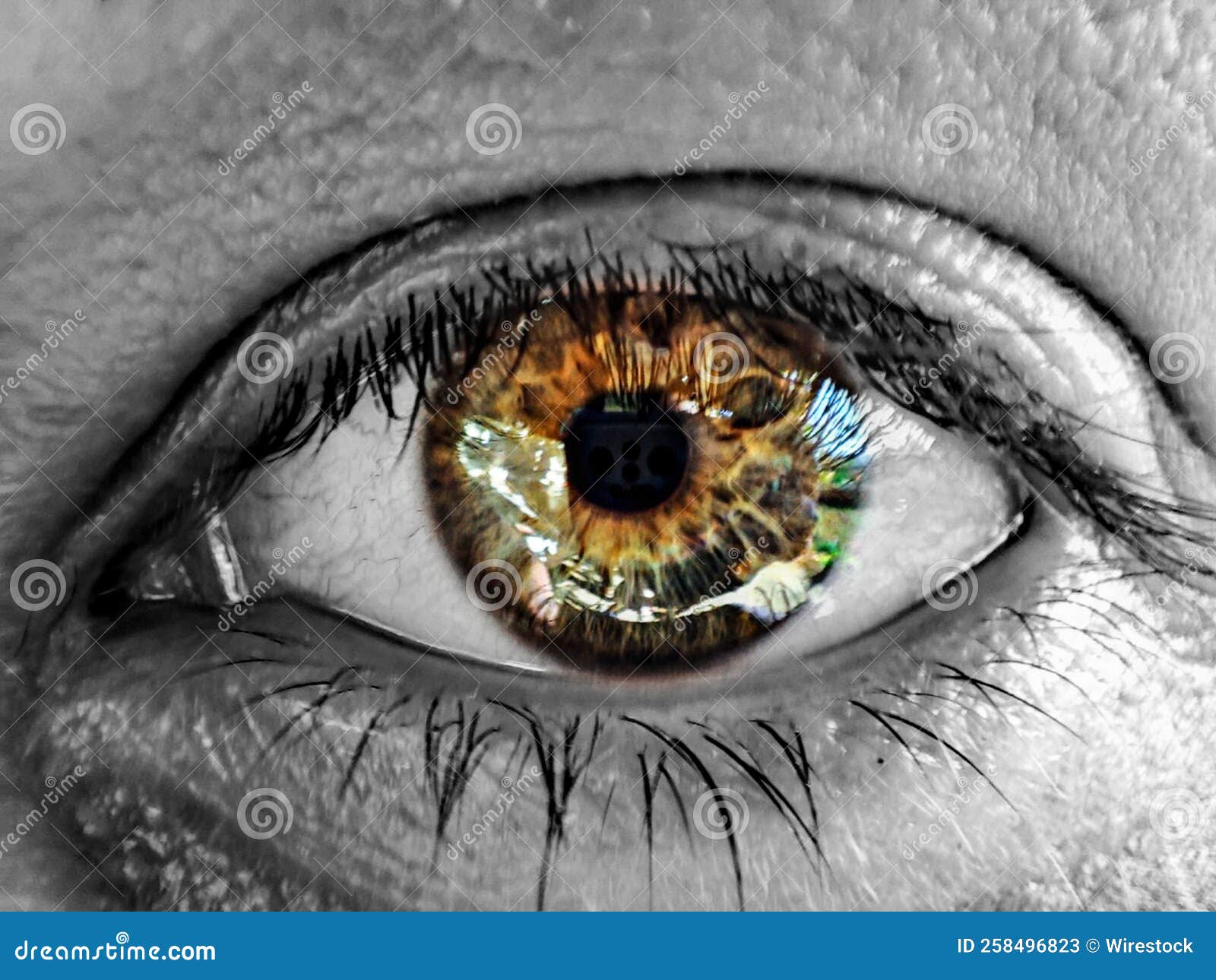 Macro Shot of a Colorful Human Eye, Grayscale Stock Image - Image of ...