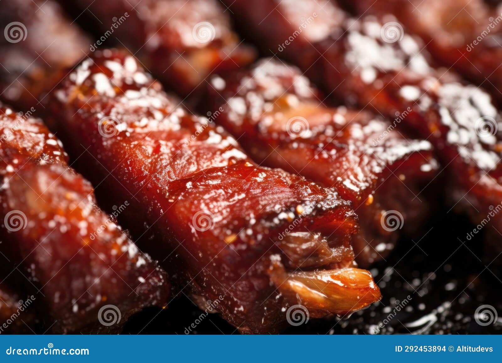 Macro Shot of Cooked Sticky Ribs Showing Meat Texture Stock Photo ...