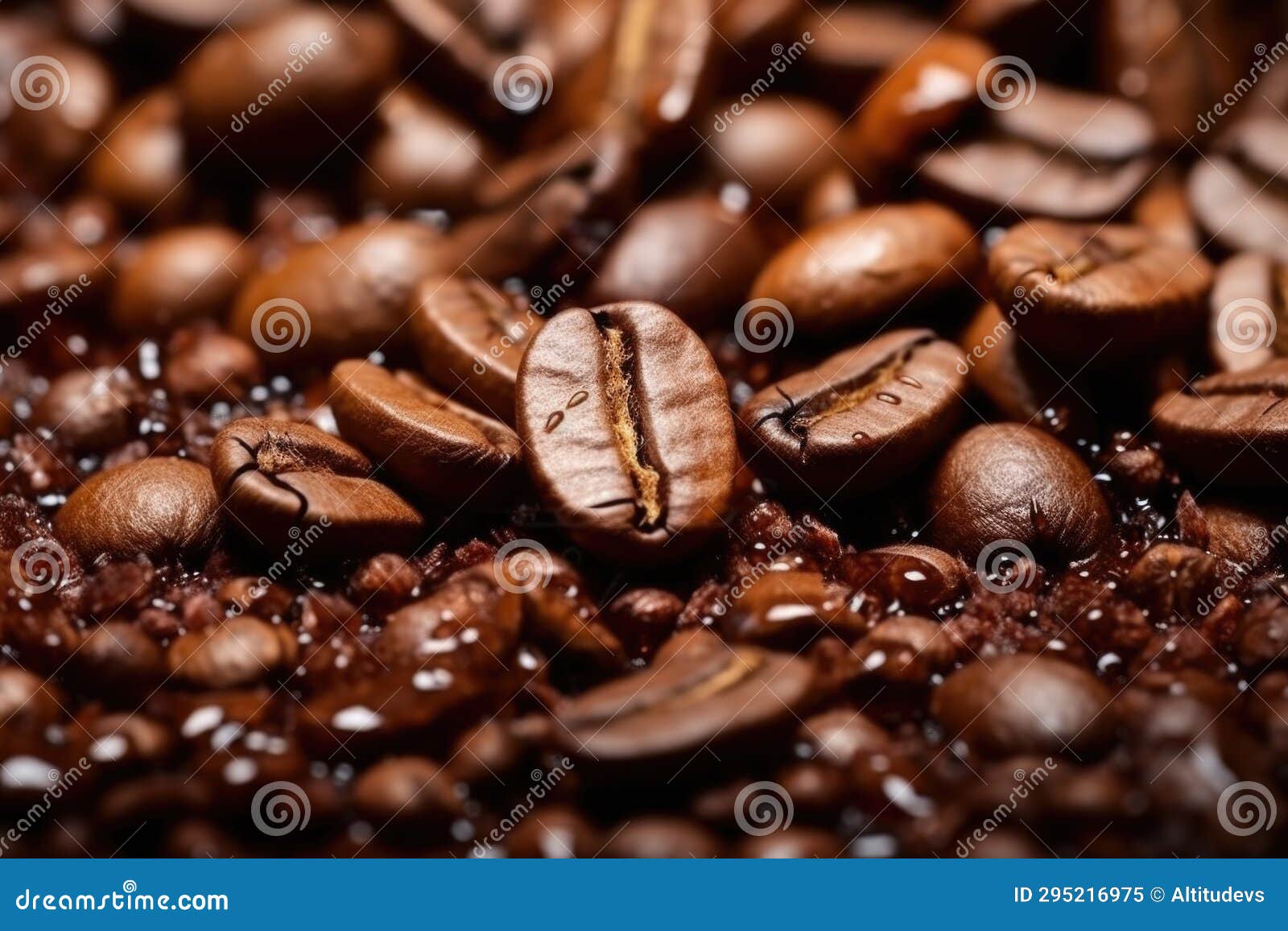 Macro Shot of Crushed Coffee Beans with Extract Droplets Stock Image ...