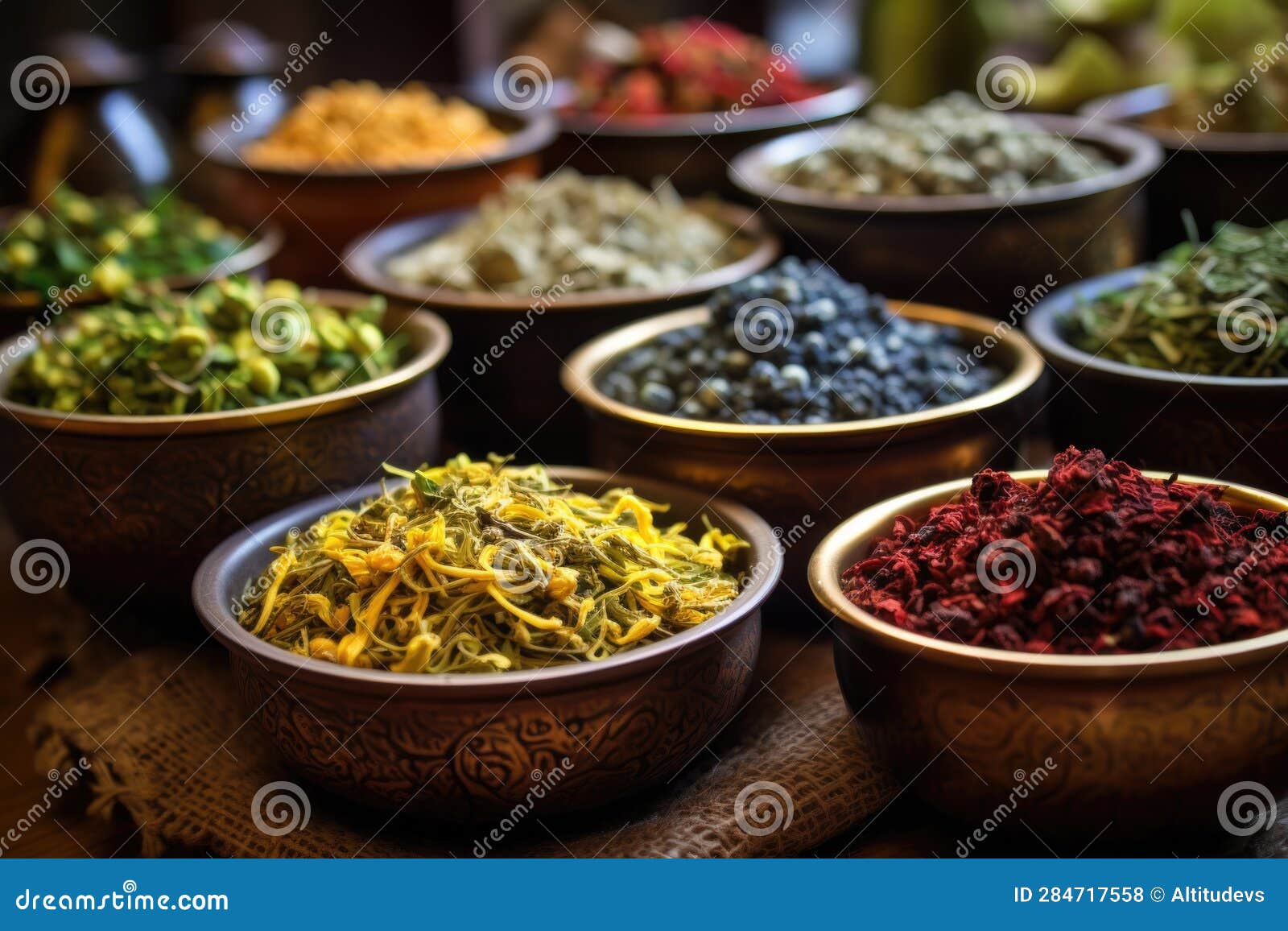 Macro Shot of Different Tea Varieties in Bowls Stock Photo - Image of ...