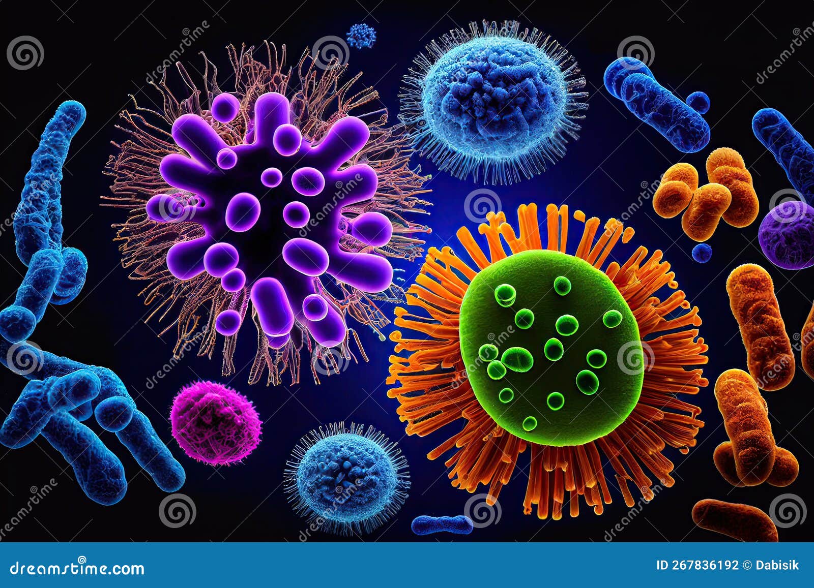 Macro Shot of Different Types of Microbes. Generative AI Stock ...