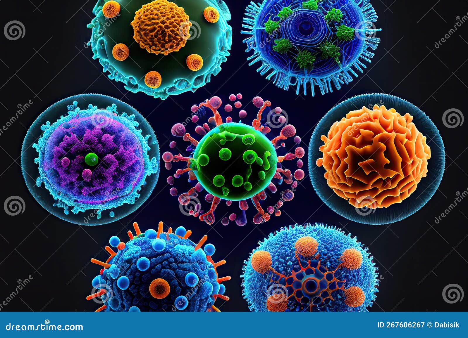 Macro Shot of Different Types of Microbes. Generative AI Stock ...