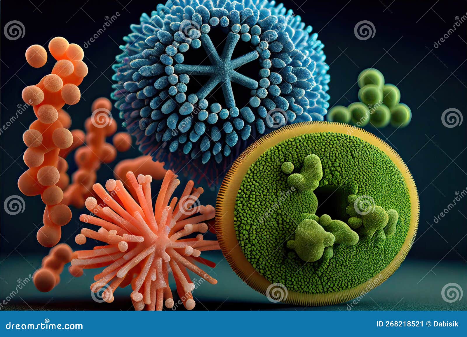 Macro Shot of Different Types of Microbes. Virus Cells and Bacteria on ...