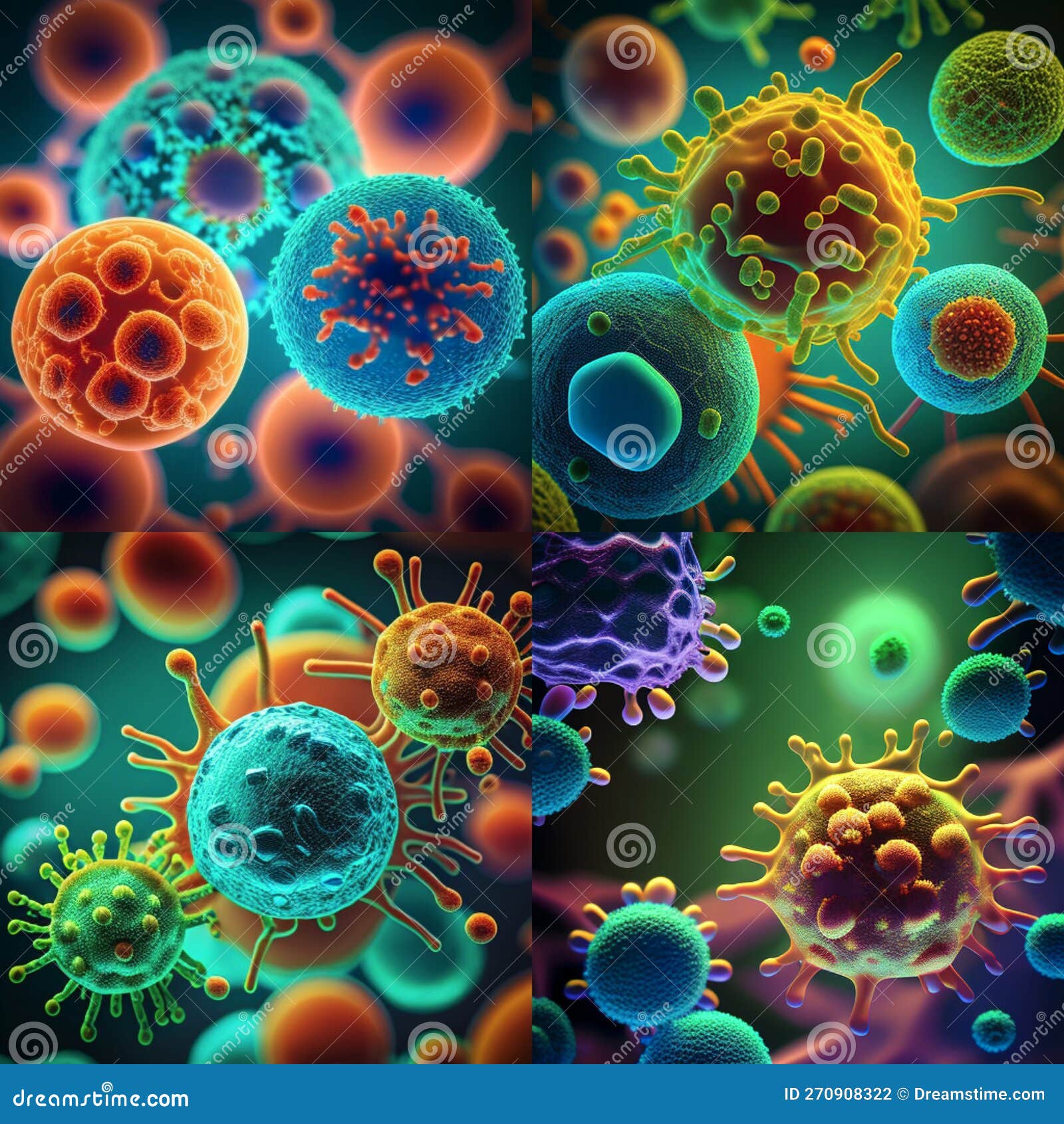 Macro Shot of Different Types of Microbes Virus Cells Stock Photo ...