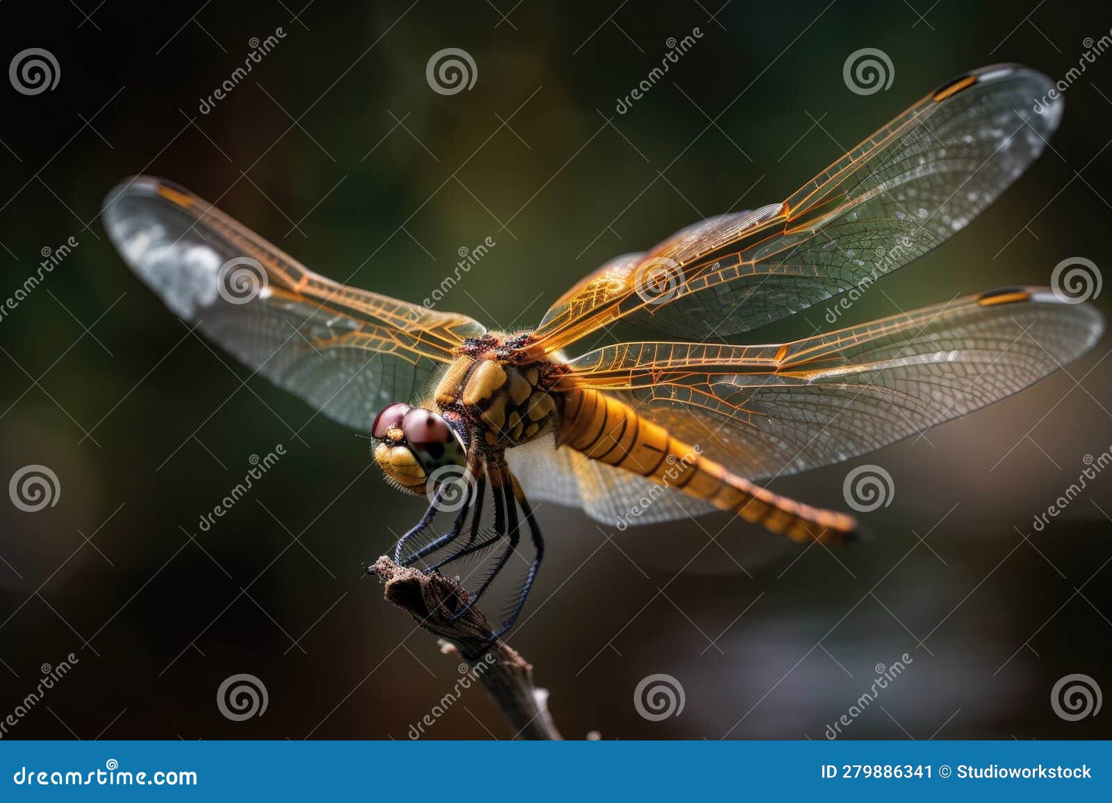 Macro Shot of Dragonfly in Flight, Its Wings Buzzing Stock Illustration ...