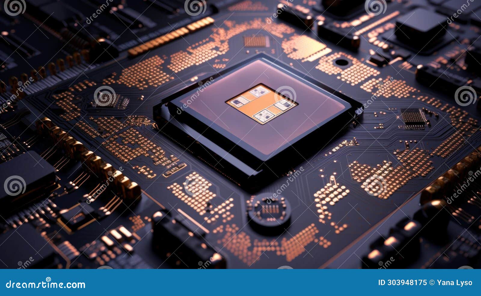 Macro Shot of an Electronic Circuit with Illuminated Pathways. Computer ...