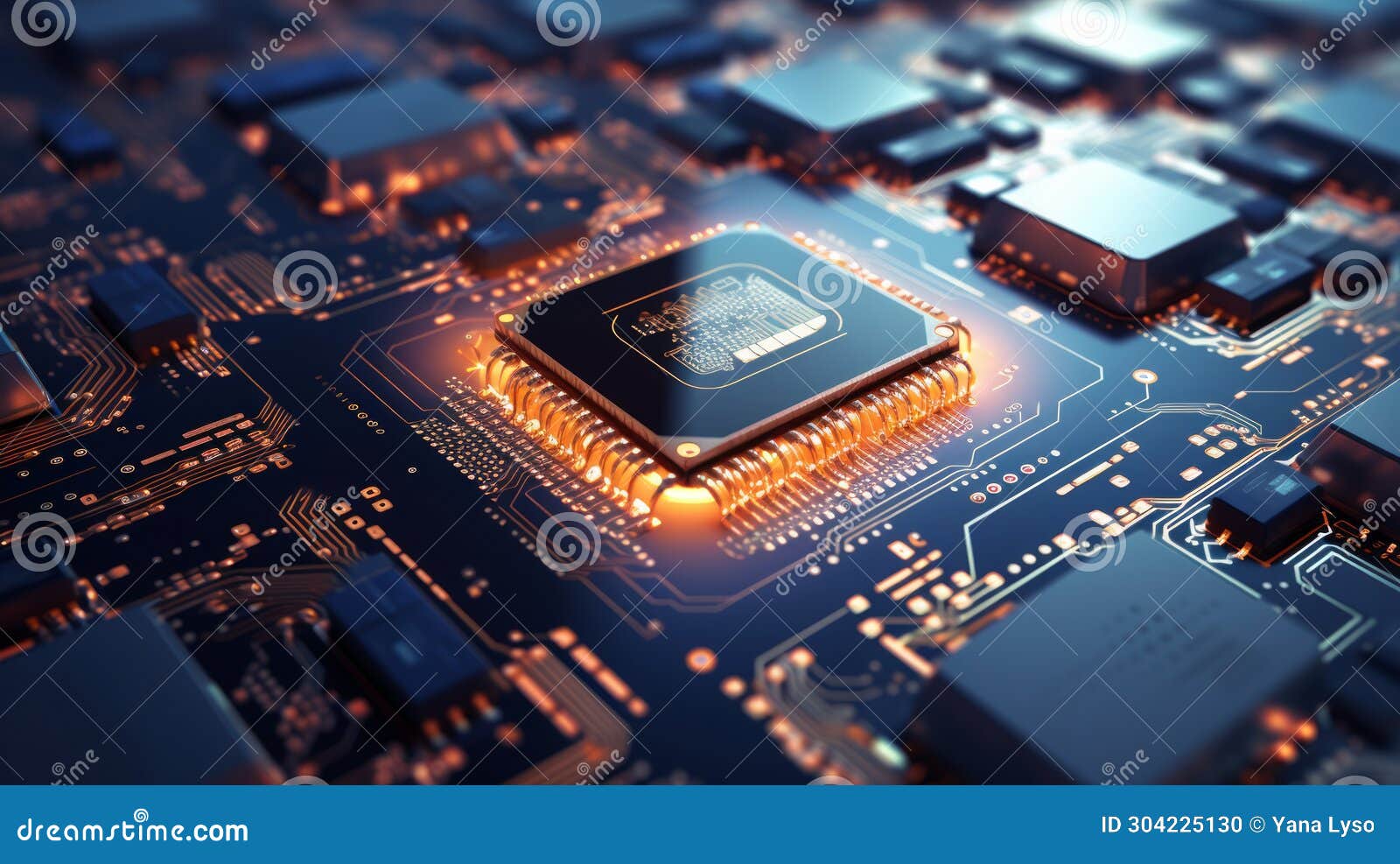Macro Shot of an Electronic Circuit with Illuminated Pathways. Computer ...