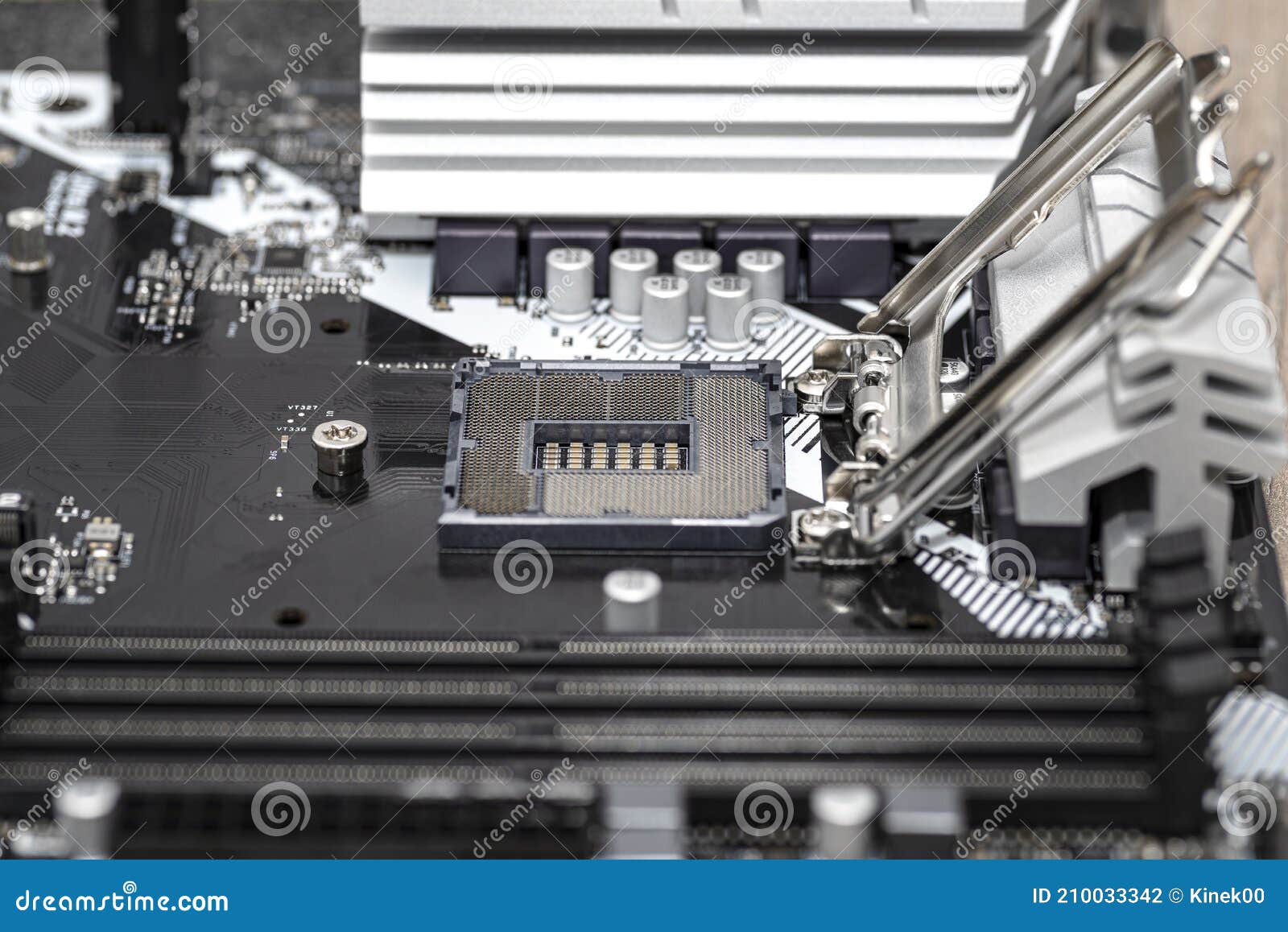 Macro Shot of Empty Modern LGA 1200 Socket for CPU on Black Desktop ...