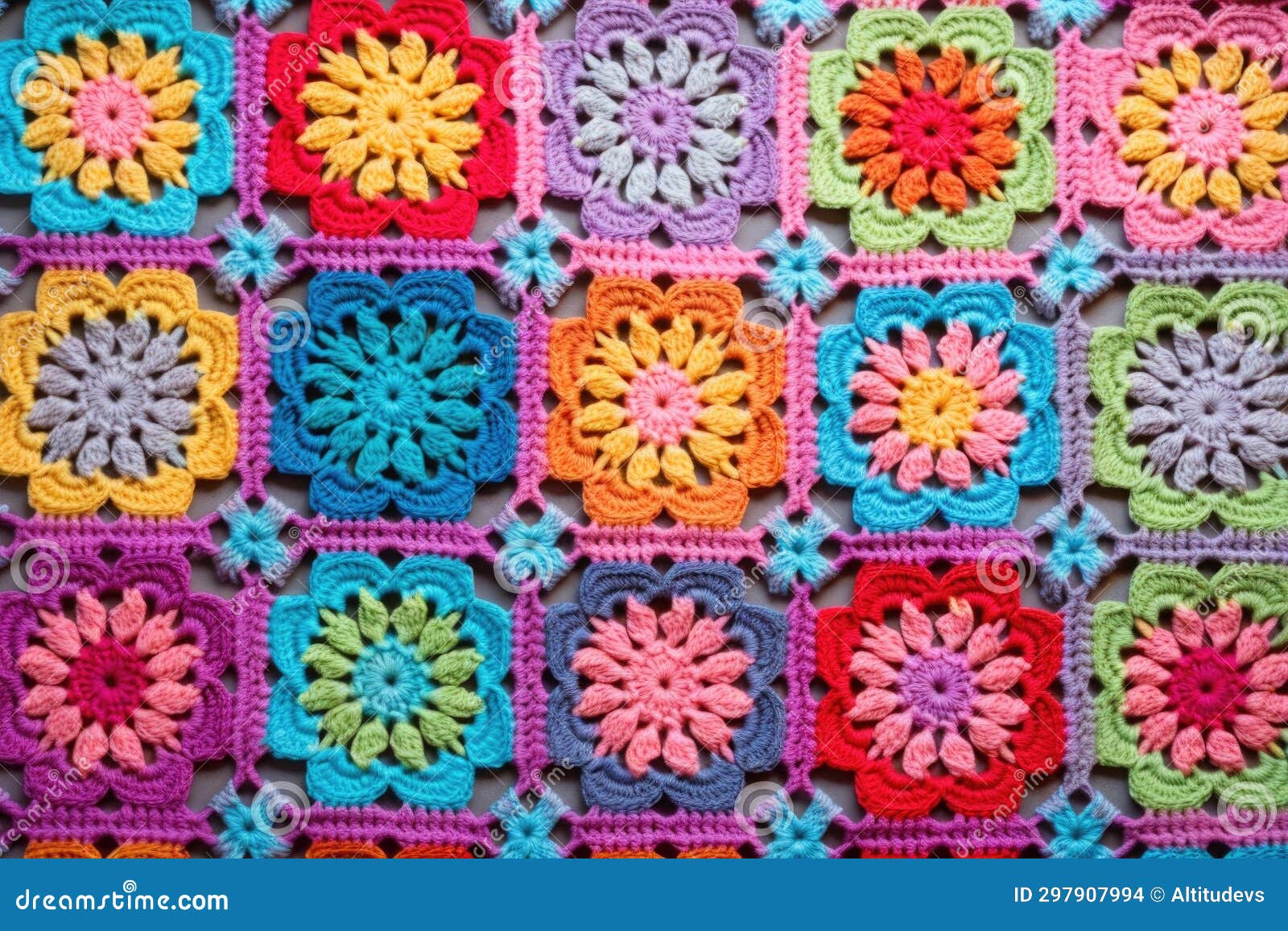Macro Shot of Granny Square Crochet Fabric Stock Photo - Image of macro ...
