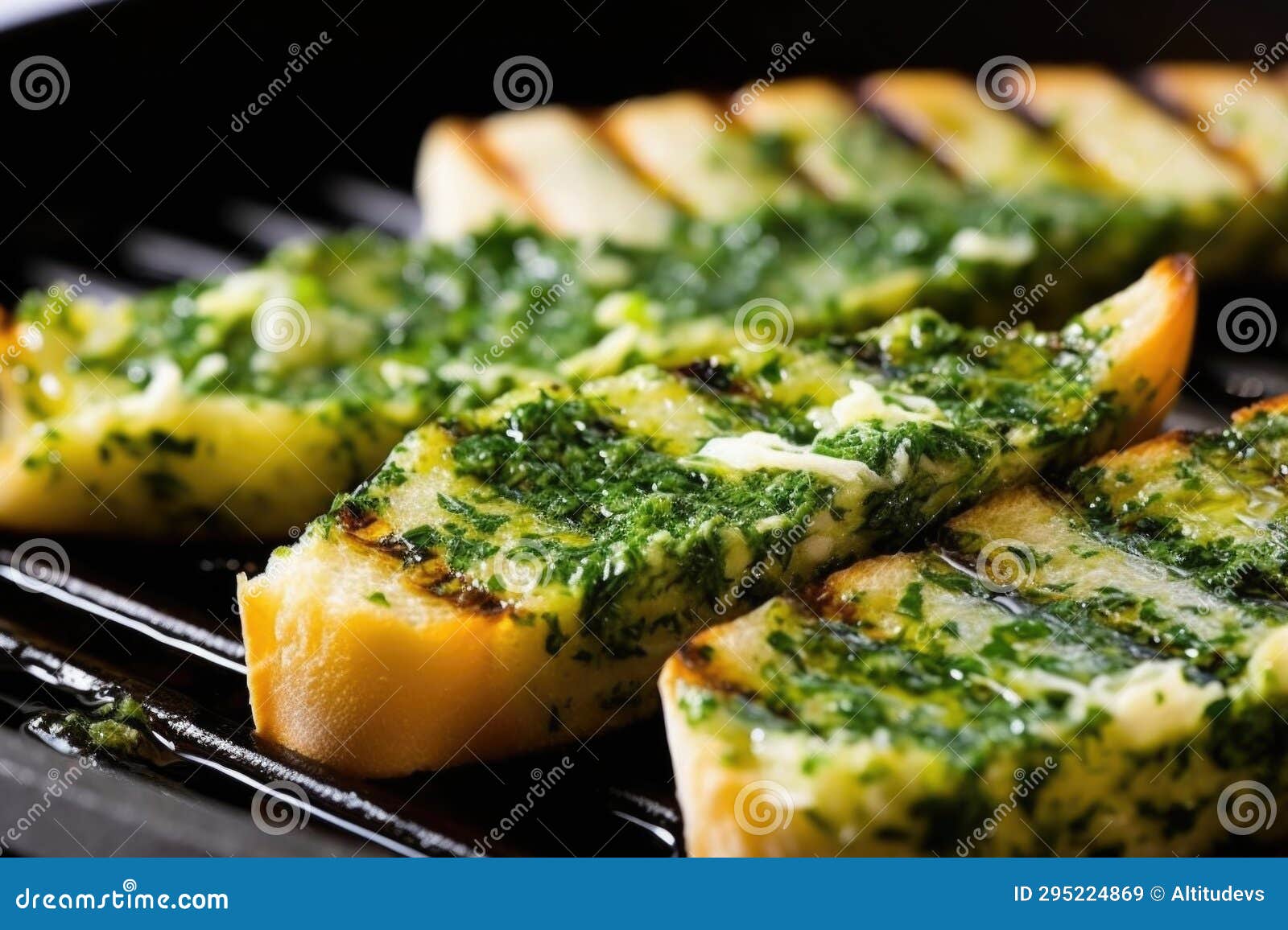 Macro Shot of Grilled Bread with Melted Garlic Herb Butter Stock Image ...