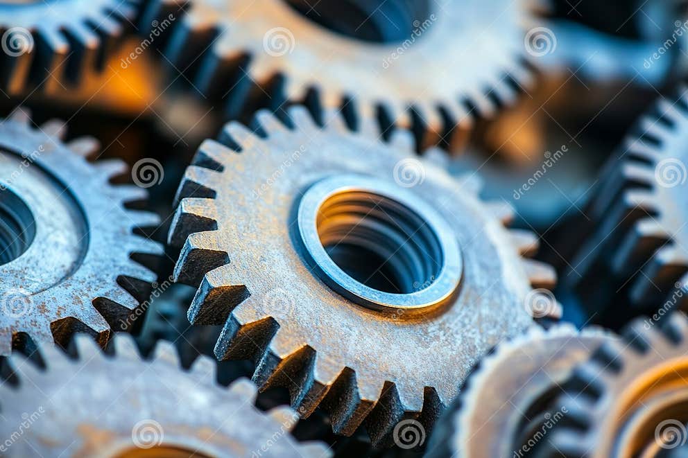 Macro Shot of Interlocking Metal Gears with Precise Teeth, Showcasing ...